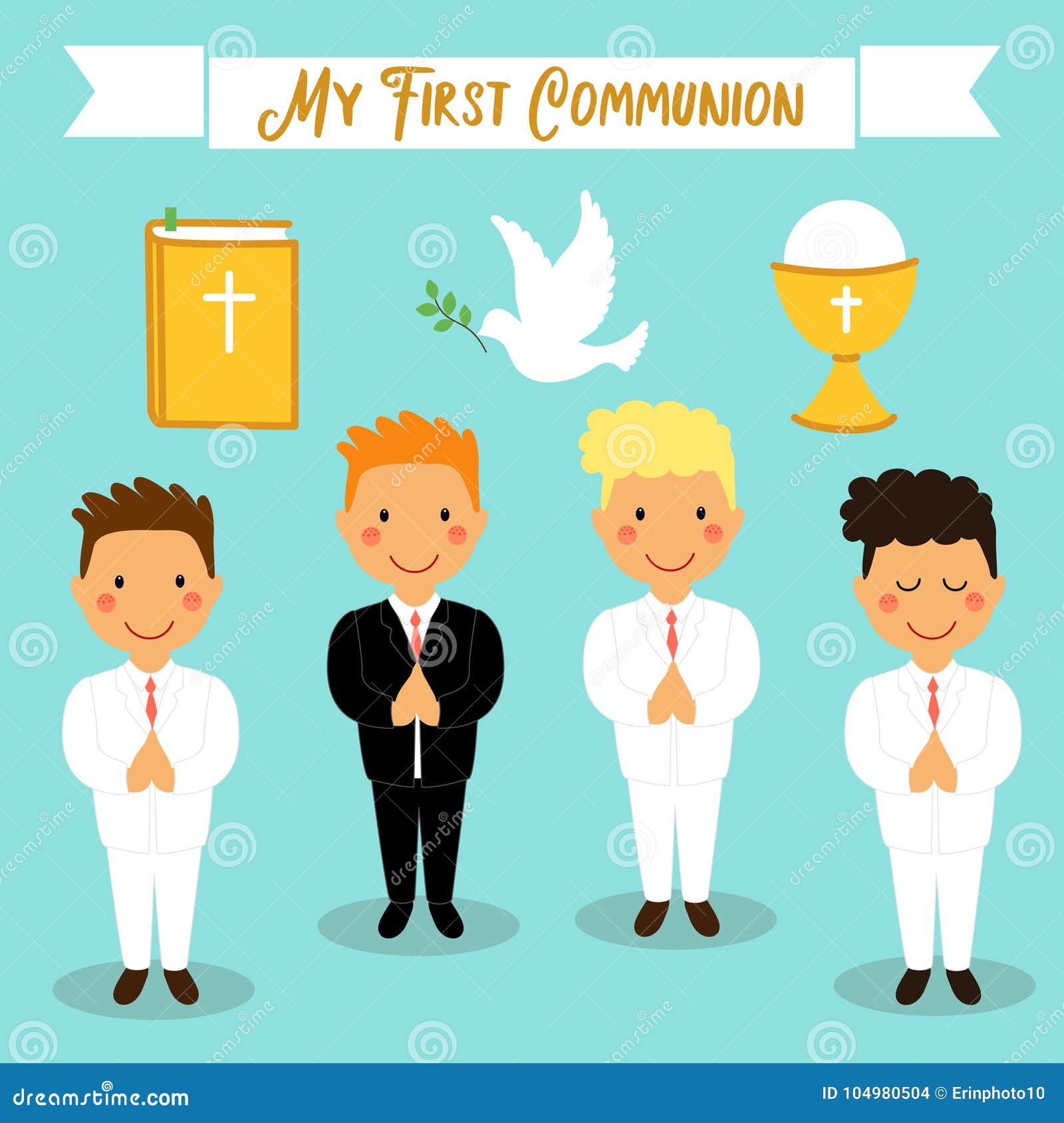 Cute Set of Design Elements for First Communion for Boys Stock Vector ...