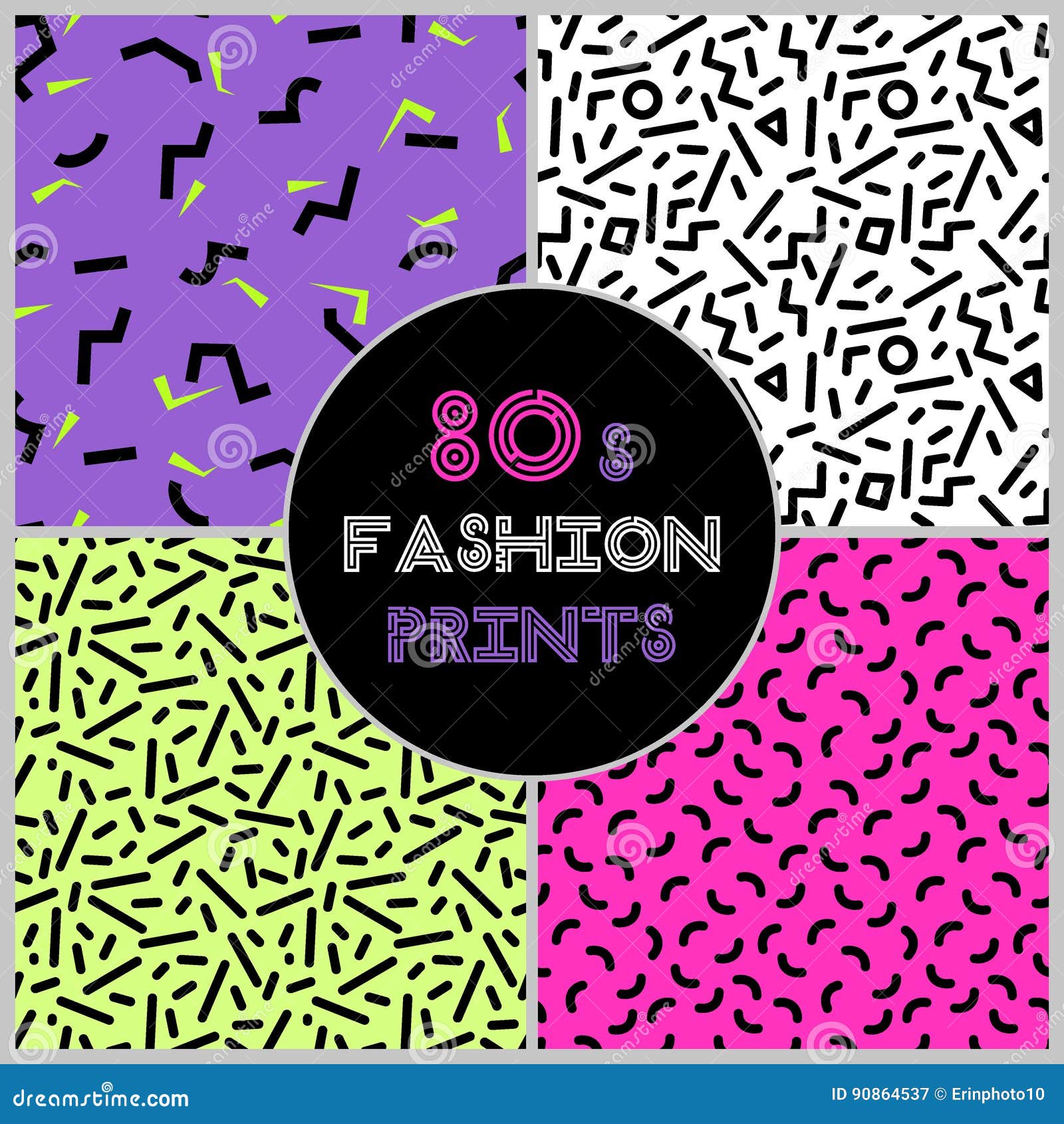 Cute Set of Four 80`s Style Trendy Seamless Patterns Stock Vector ...