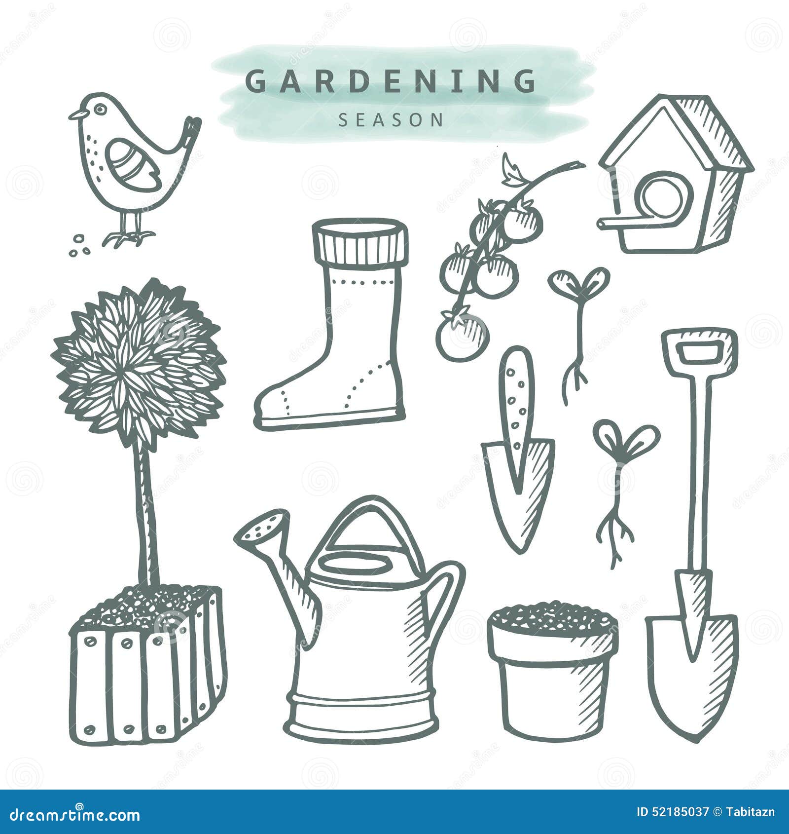 Cute Set of Gardening Doodle Sketches, Isolated Stock Vector ...