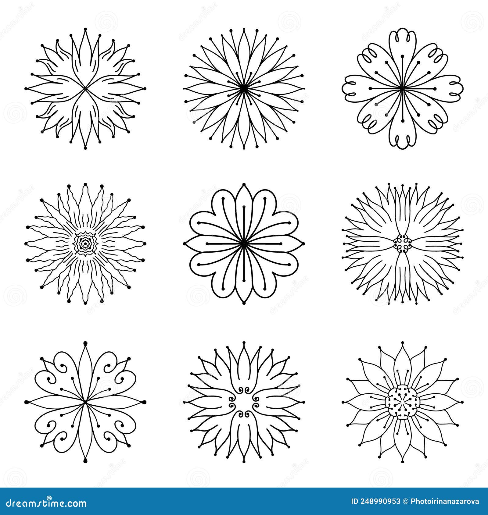 Cute Set of Isolated Single Doodle Flower Elements Stock Vector ...