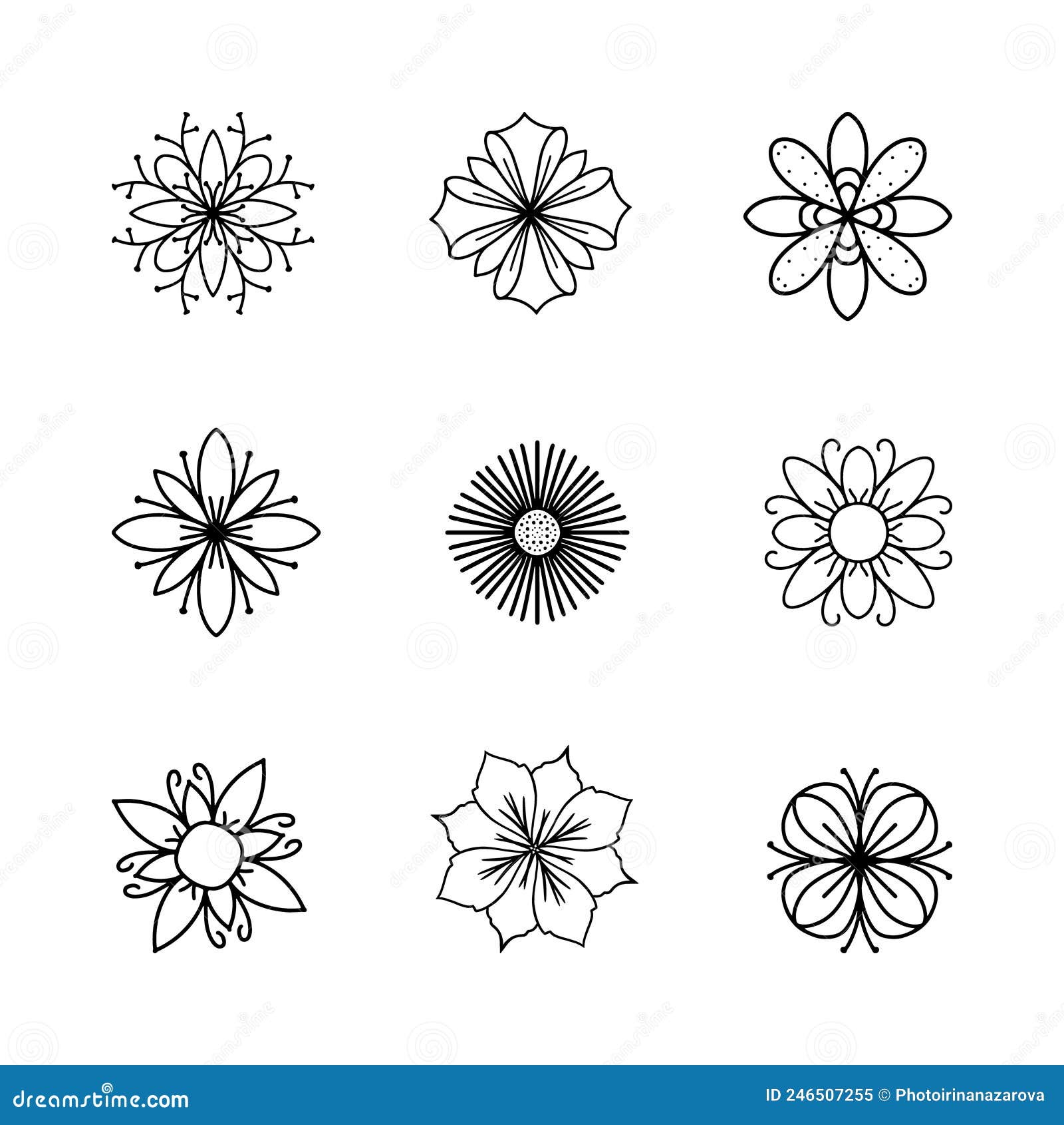 Cute Set of Isolated Single Flowers Elements in Doodle Style for ...