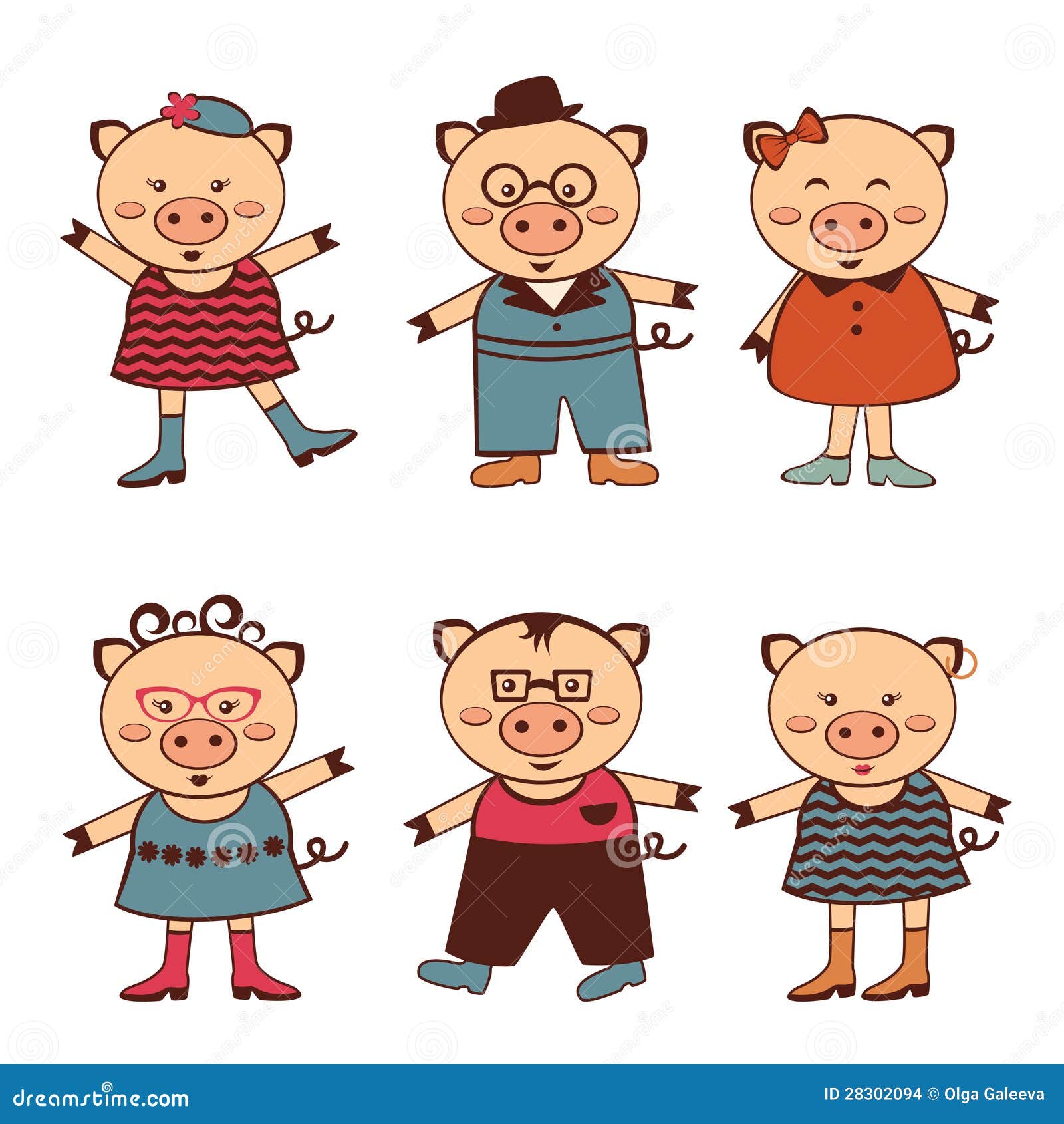 Cute Set of Pigs Characters Stock Vector - Illustration of isolated ...