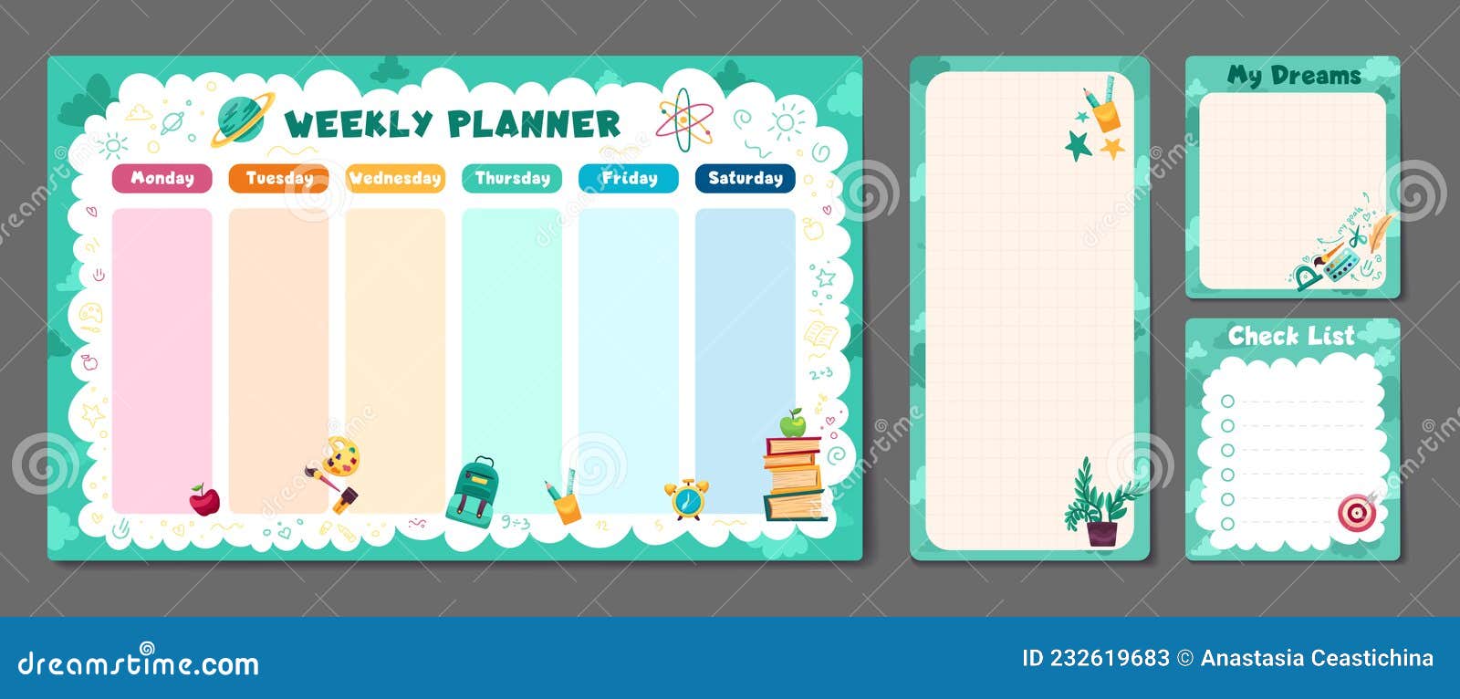 Cute Set Of Printable Weekly Or Daily Planner, Note Paper Design ...