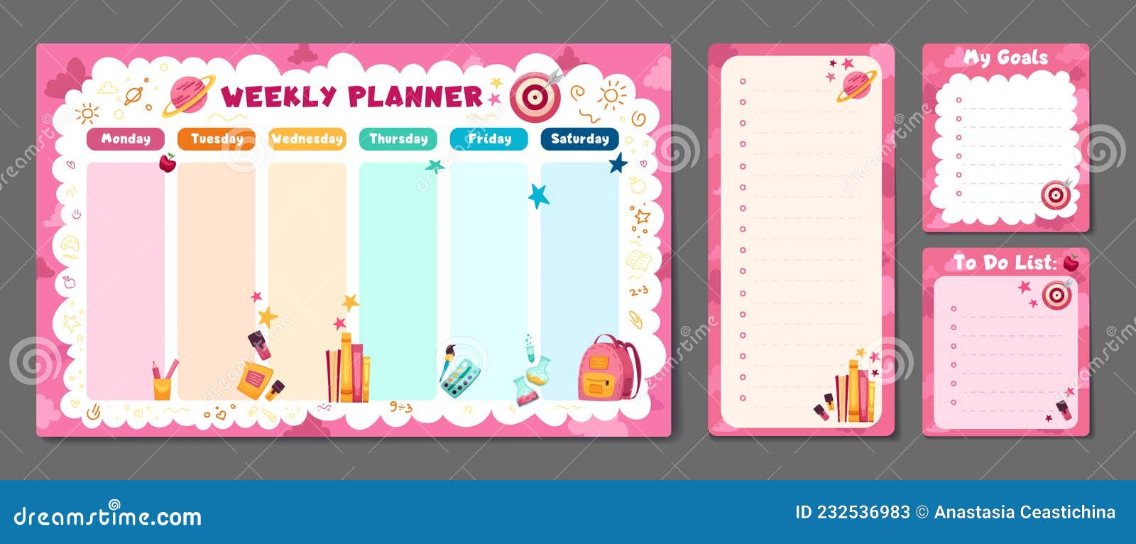 Cute Set Of Printable Weekly Or Daily Planner, Note Paper Design ...