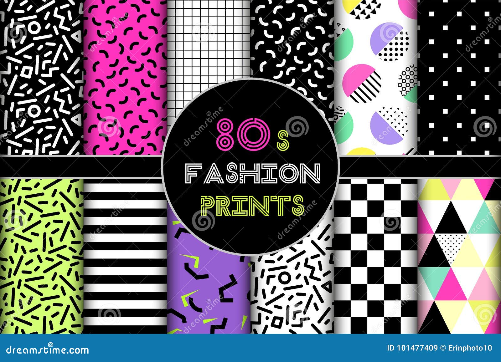 Cute Set of 80`s Style Geometric Trendy Seamless Patterns Stock Vector ...