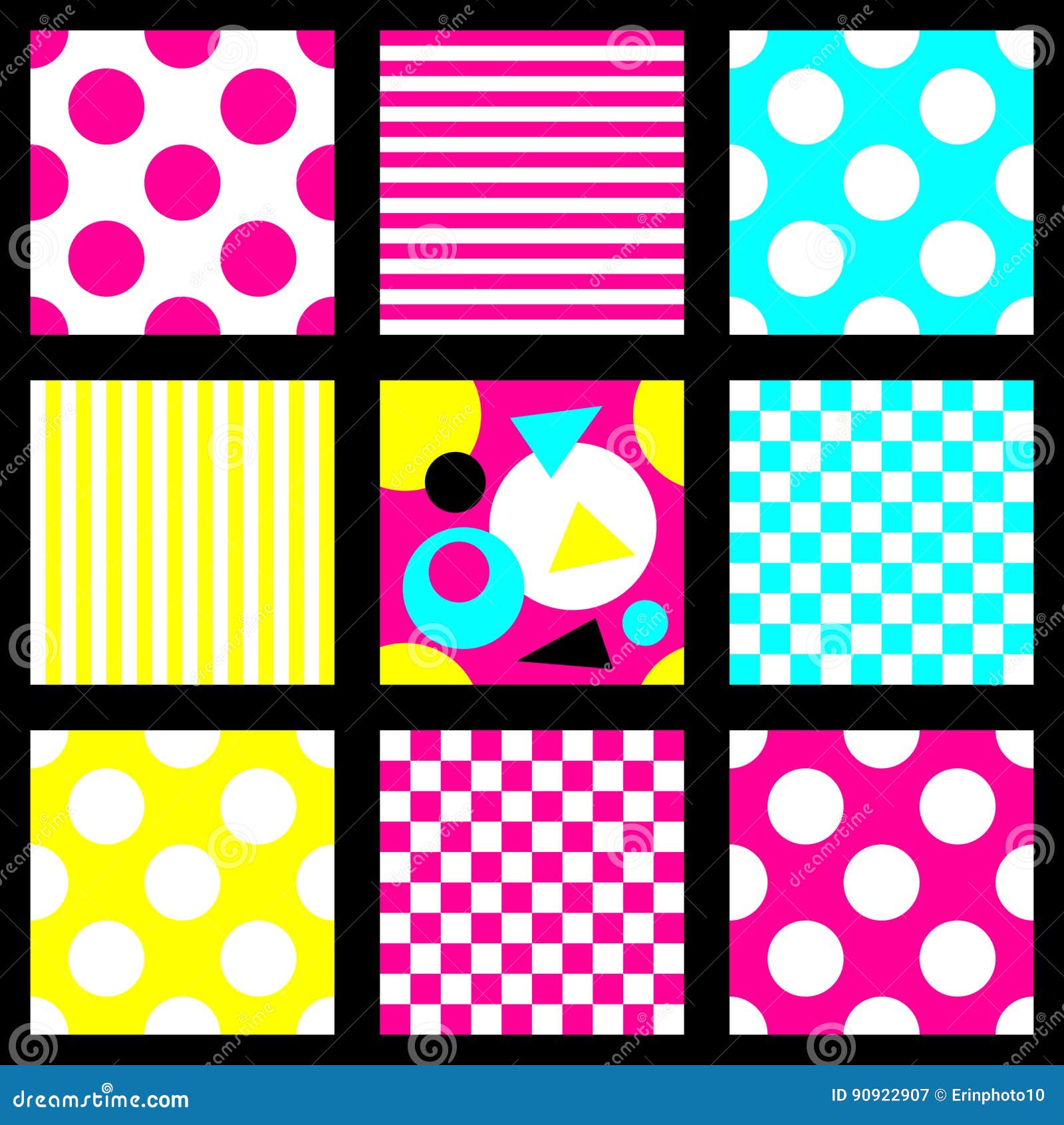 Cute Set of 80`s Style Trendy Seamless Patterns Stock Vector ...