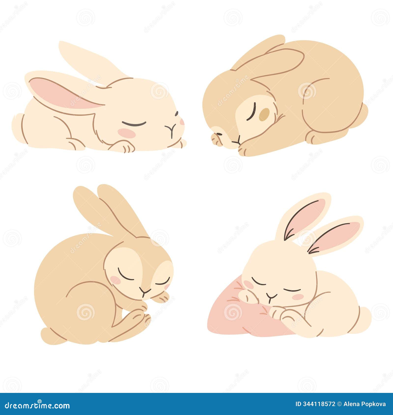 Cute Set of Sleeping Bunnies, Flat Vector Illustration in Kids Style ...