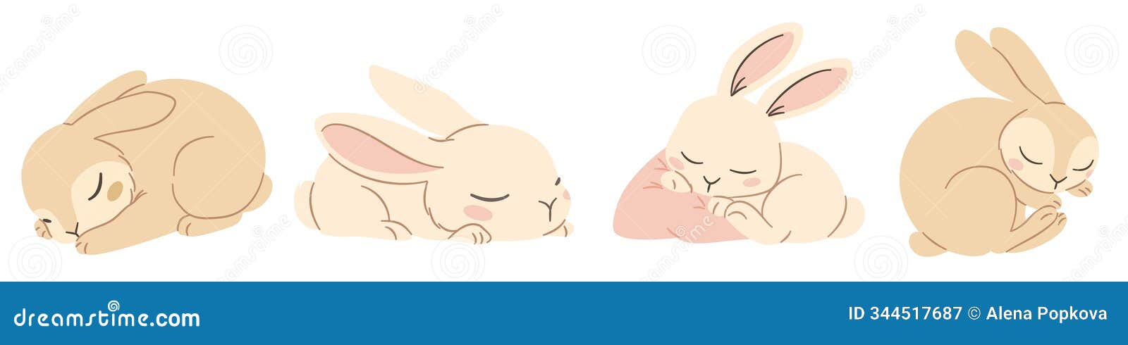 Cute Set of Sleeping Bunnies, Flat Vector Illustration in Kids Style ...