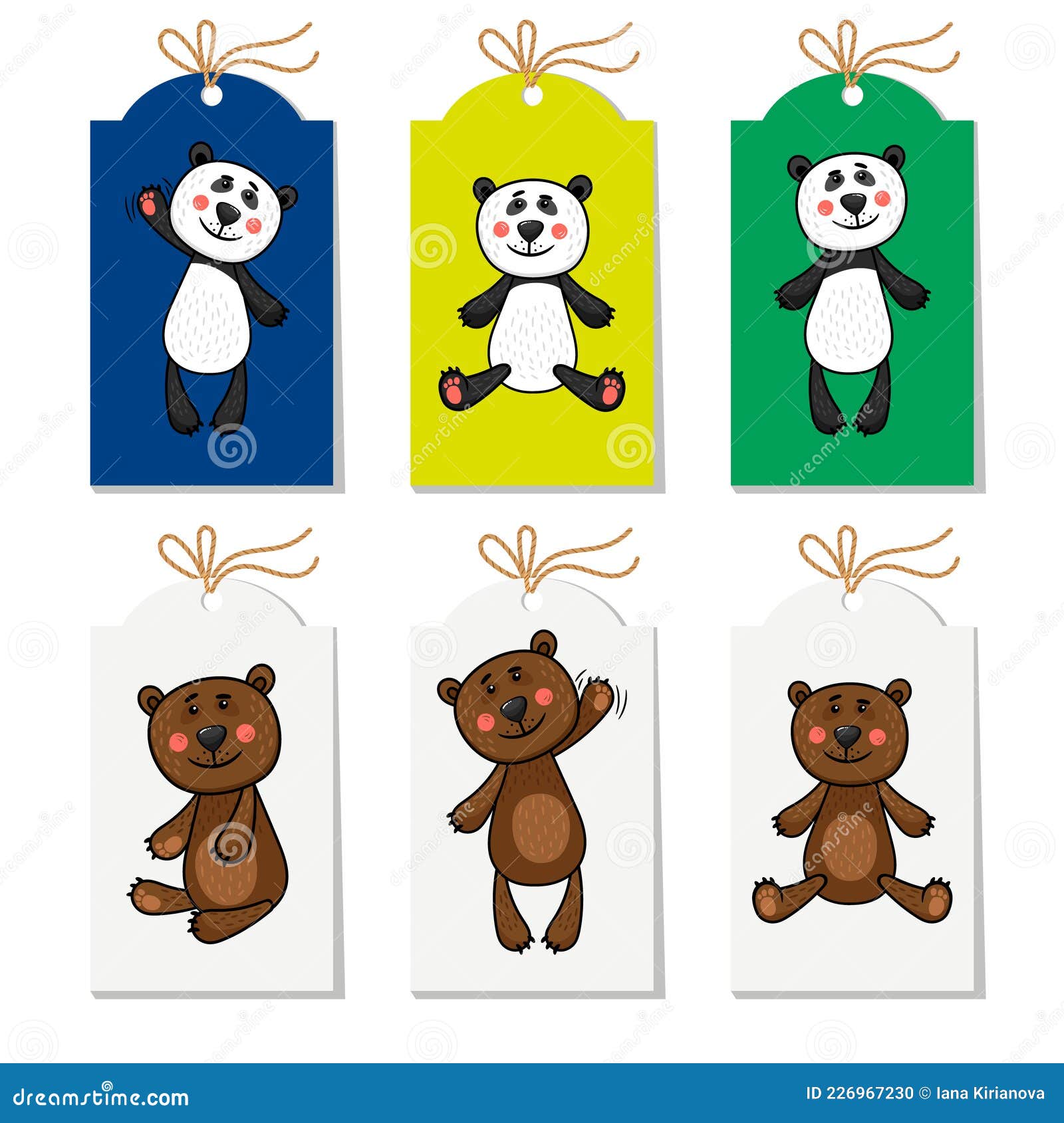 Cute Set of Tags with Fun Panda and Cheerful Bear Stock Vector ...