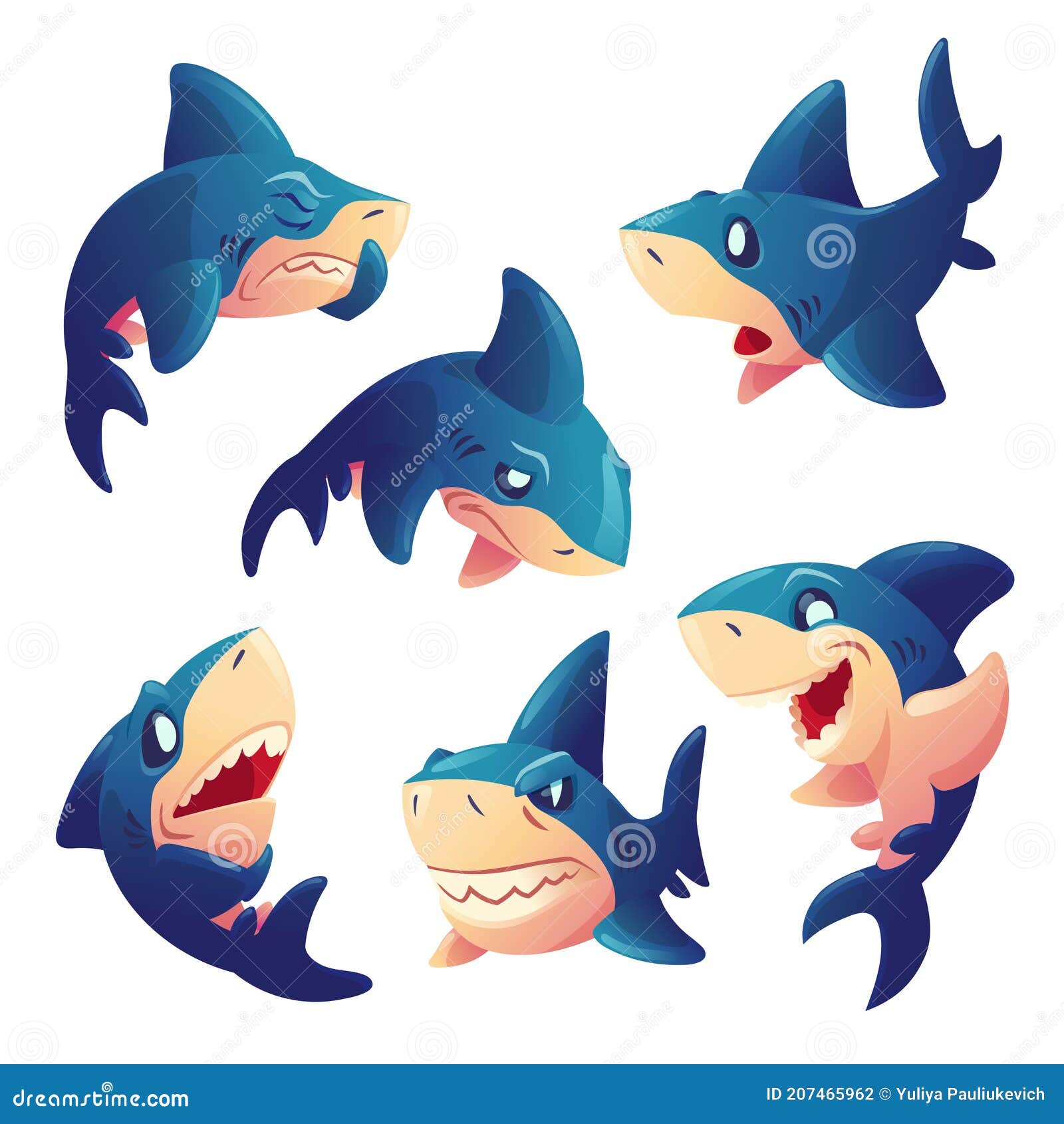 Cute Shark Character with Different Emotions Stock Illustration ...