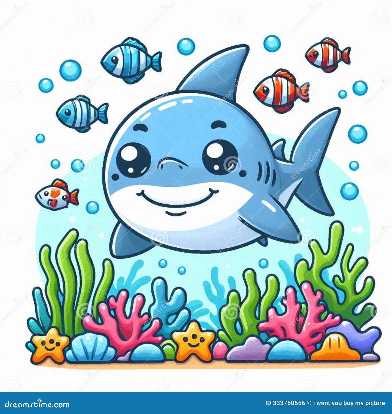 Cute Shark with Cute and Funny Faces Swimming in the Ocean 2 Stock ...