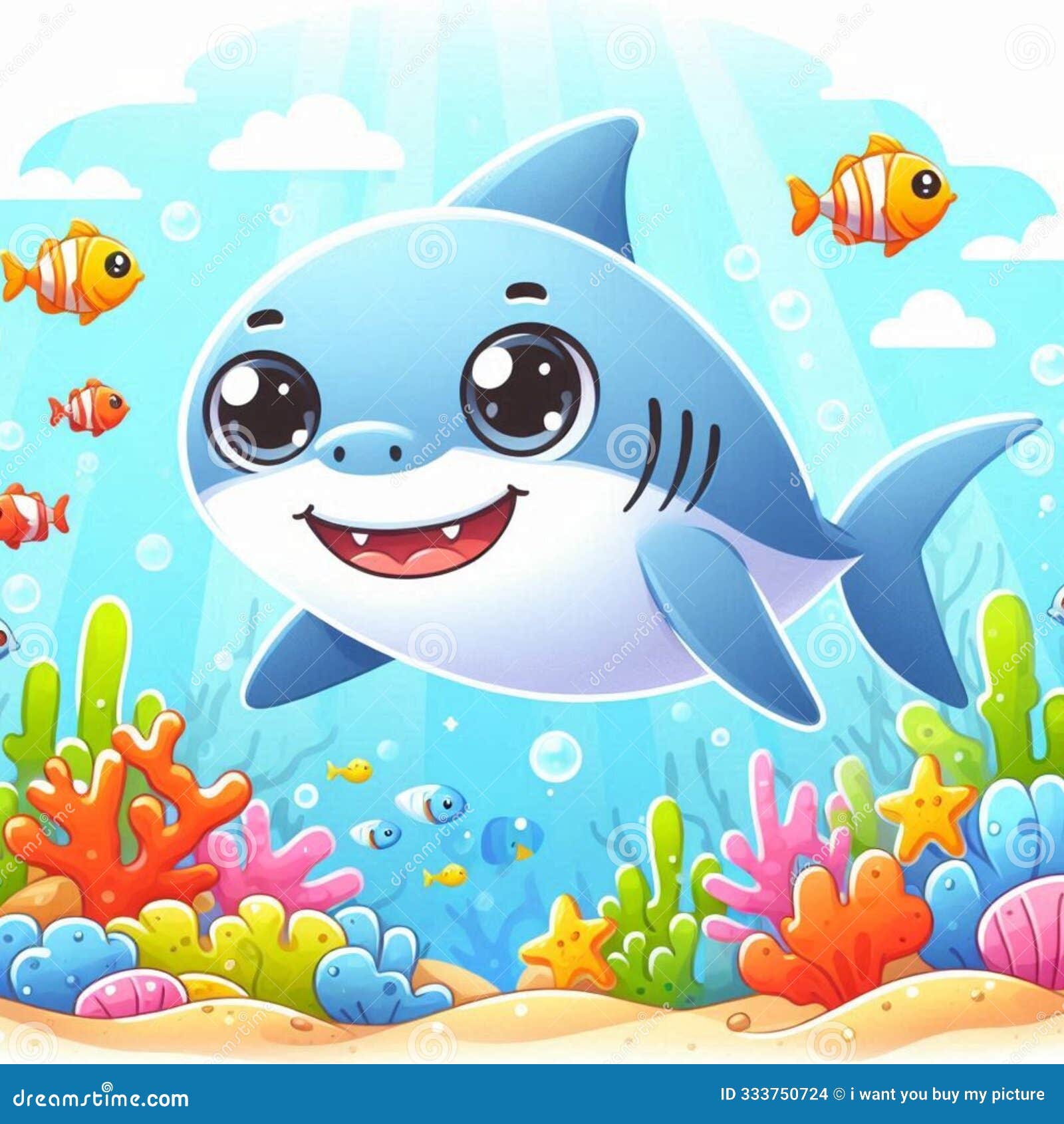 Cute Shark with Cute and Funny Faces Swimming in the Ocean 4 Stock ...