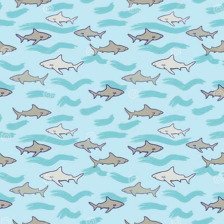 Cute Shark Print Seamless Repeat Pattern Vector. Stock Vector ...
