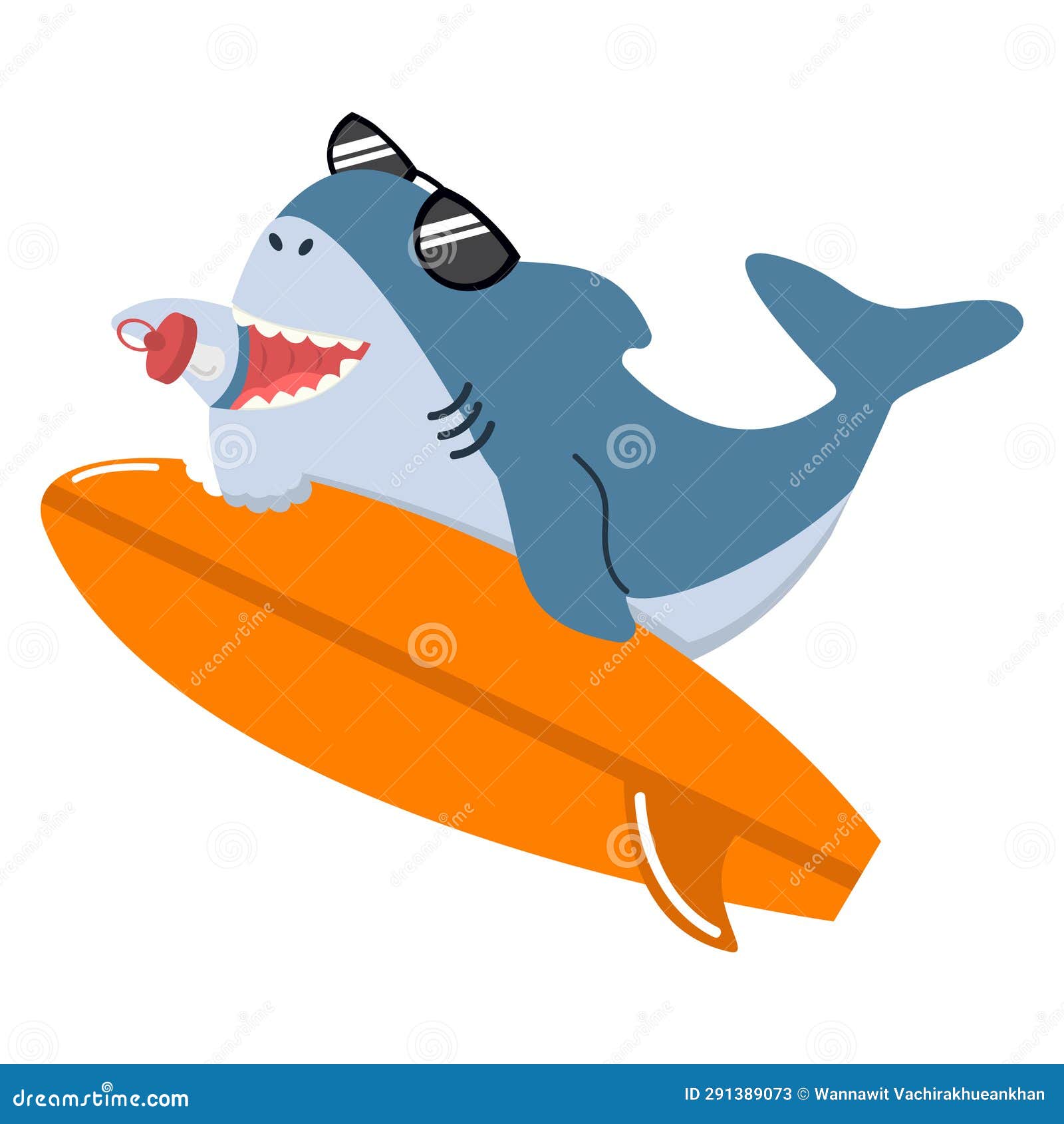 Cute Shark with Surfing Cartoon Stock Illustration - Illustration of ...