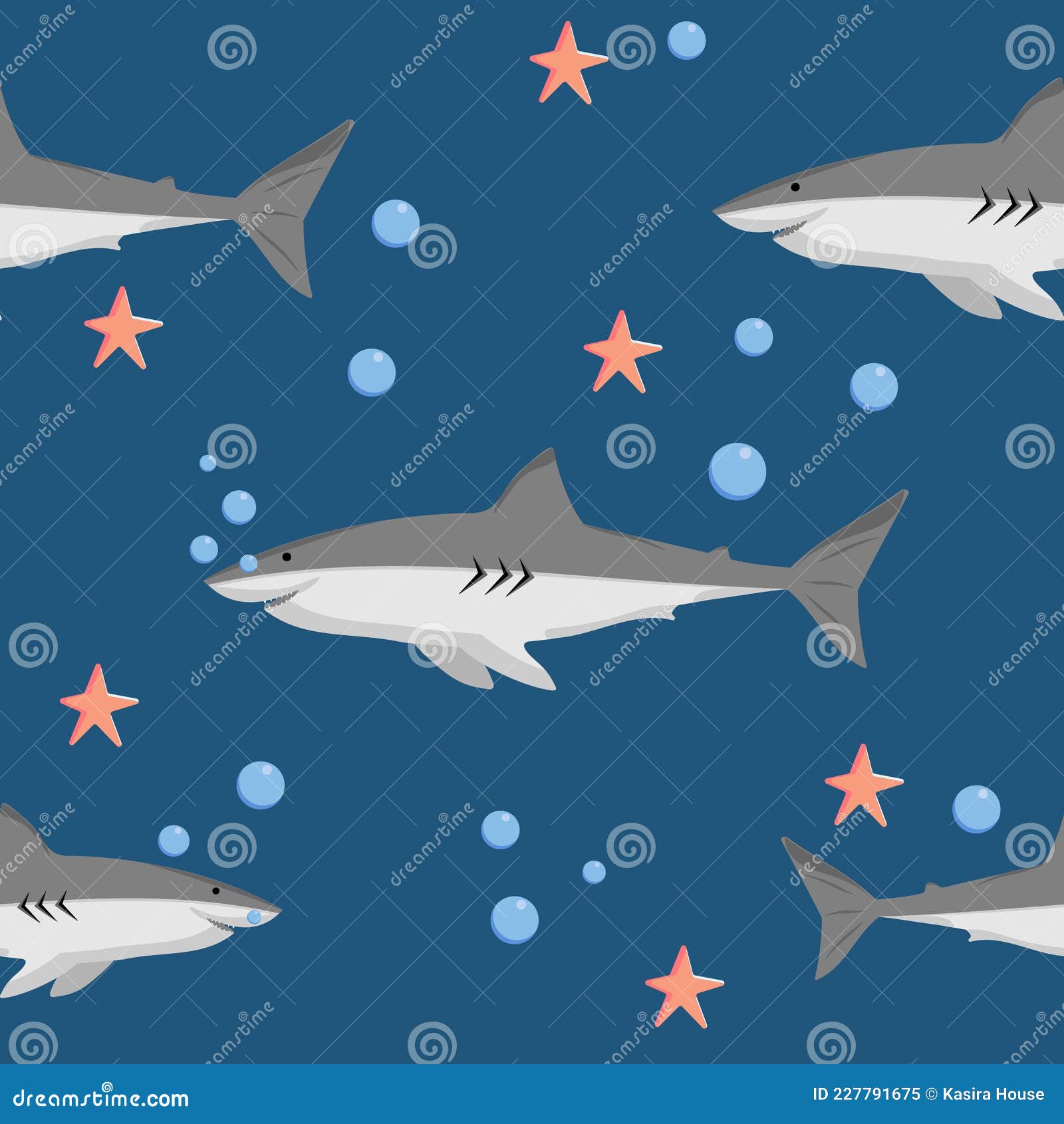 Cute Sharks Pattern Nautical Seamless Print Sea Life Vector
