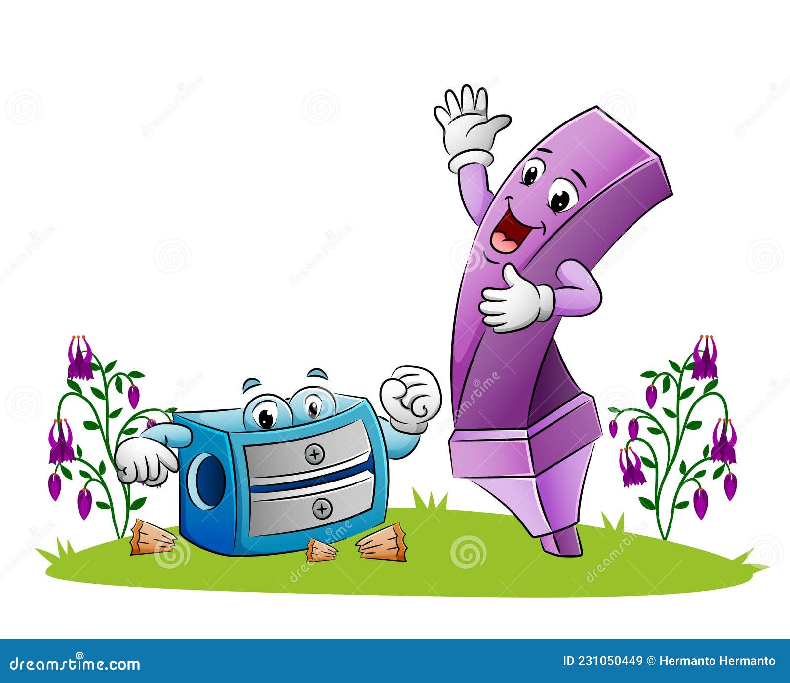 The Cute Sharpener and Highlighter Stock Vector - Illustration of ...