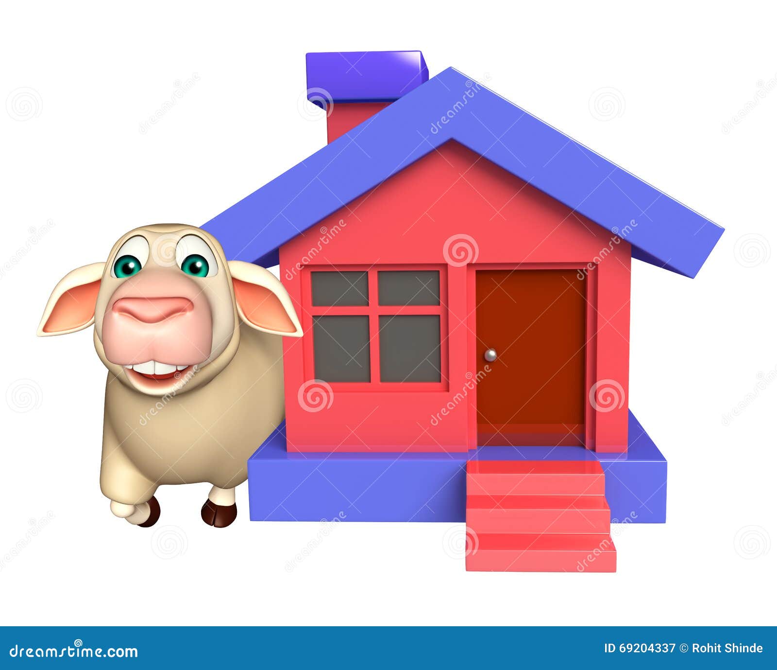 Cute Sheep Cartoon Character with Home Stock Illustration ...