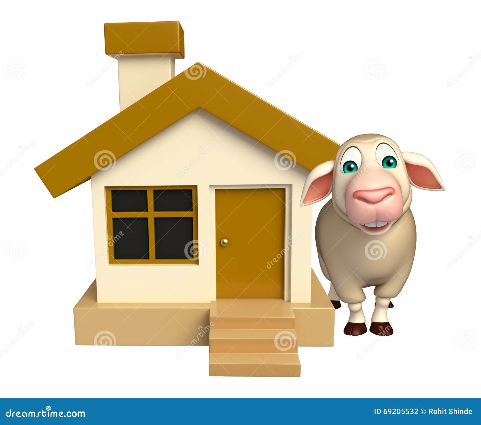 Cute Sheep Cartoon Character with Home Stock Illustration ...