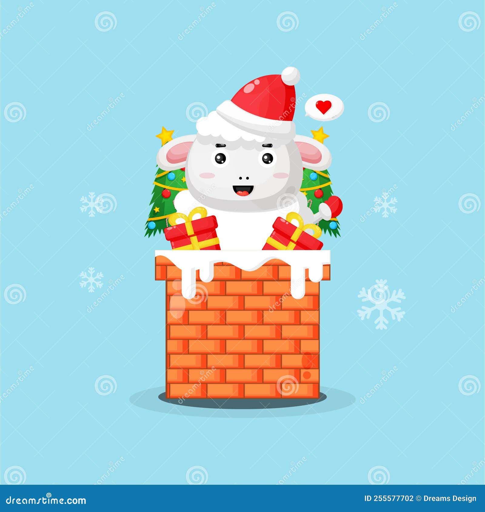 Cute Sheep on the Chimney with a Christmas Present Stock Vector ...