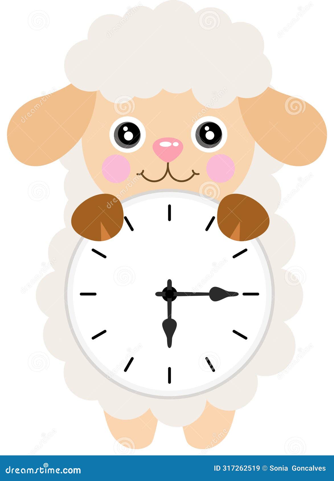 Cute Sheep with Clock Inside Stock Vector - Illustration of young ...
