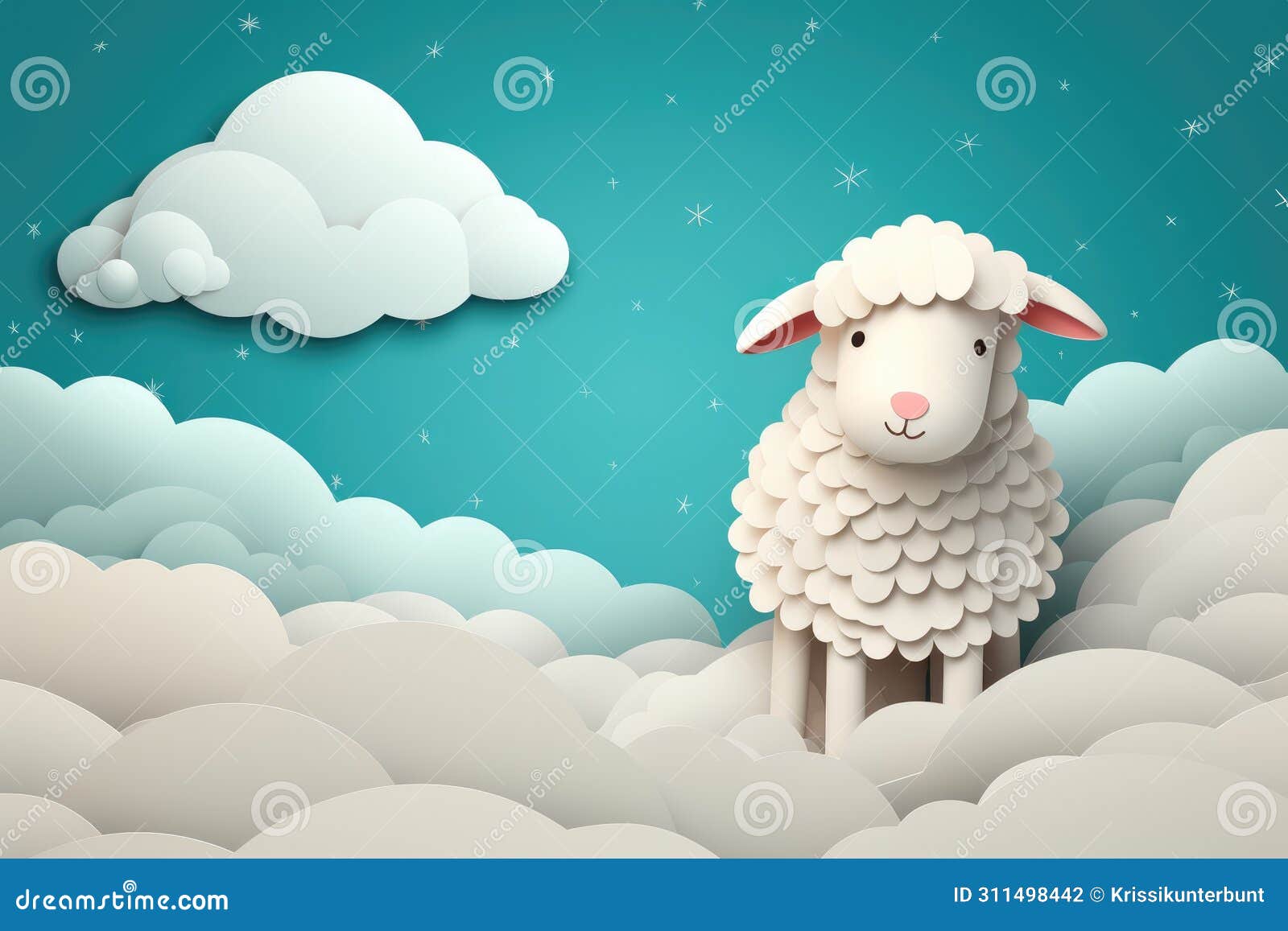 Cute Sheep in Cloud Paper Art AI Generated Stock Illustration ...