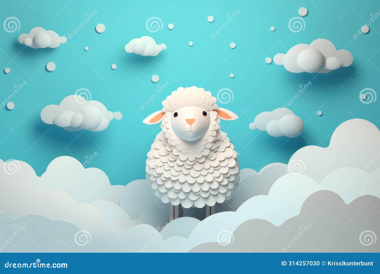 Cute Sheep in Cloud Paper Art AI Generated Stock Illustration - Illustration of character, sheep ...