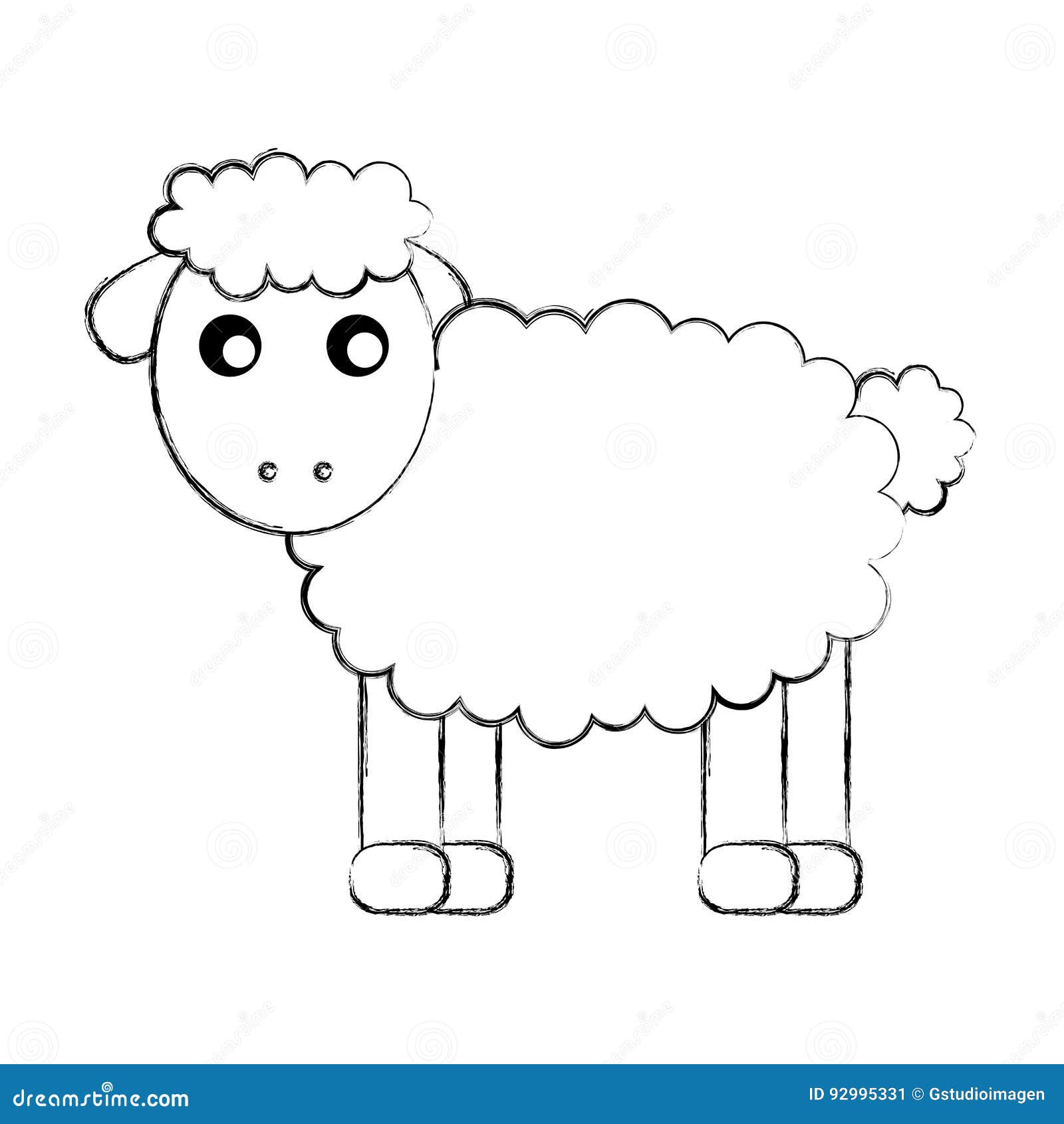 The Sheep Drawing In A Black White Tone Cartoon Vector | CartoonDealer ...