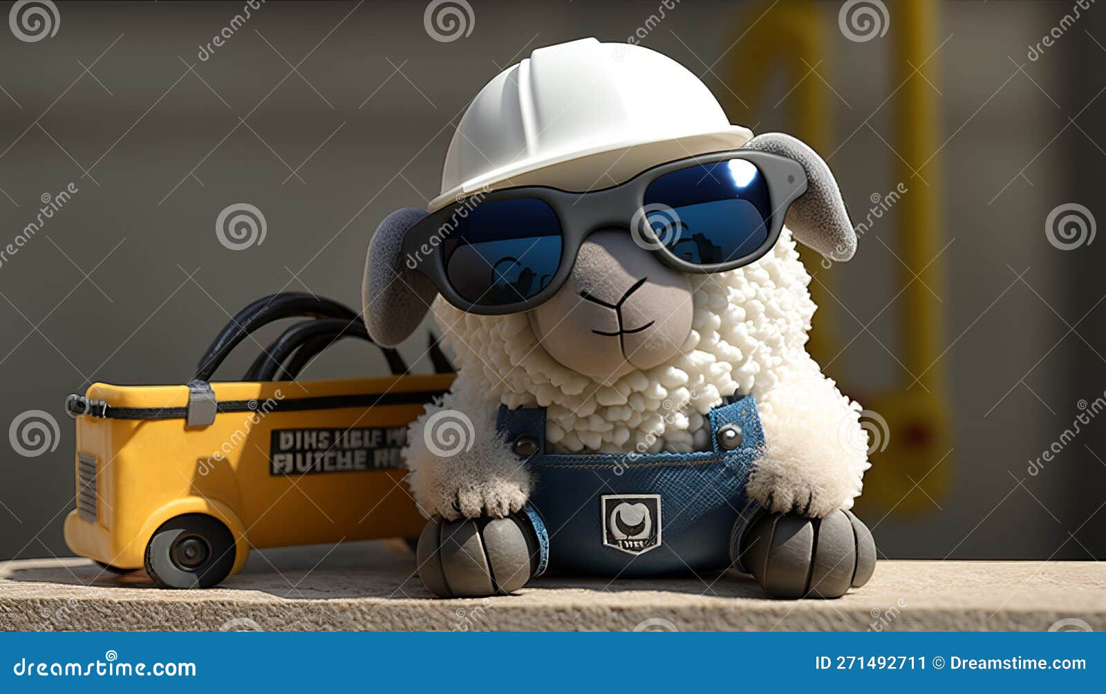 Cute Sheep Engineer Construction in the Construction Halmet. Stock ...