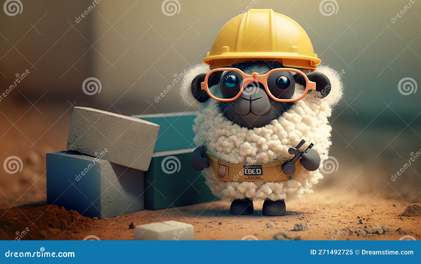 Cute Sheep Engineer Construction in the Construction Halmet. Stock ...