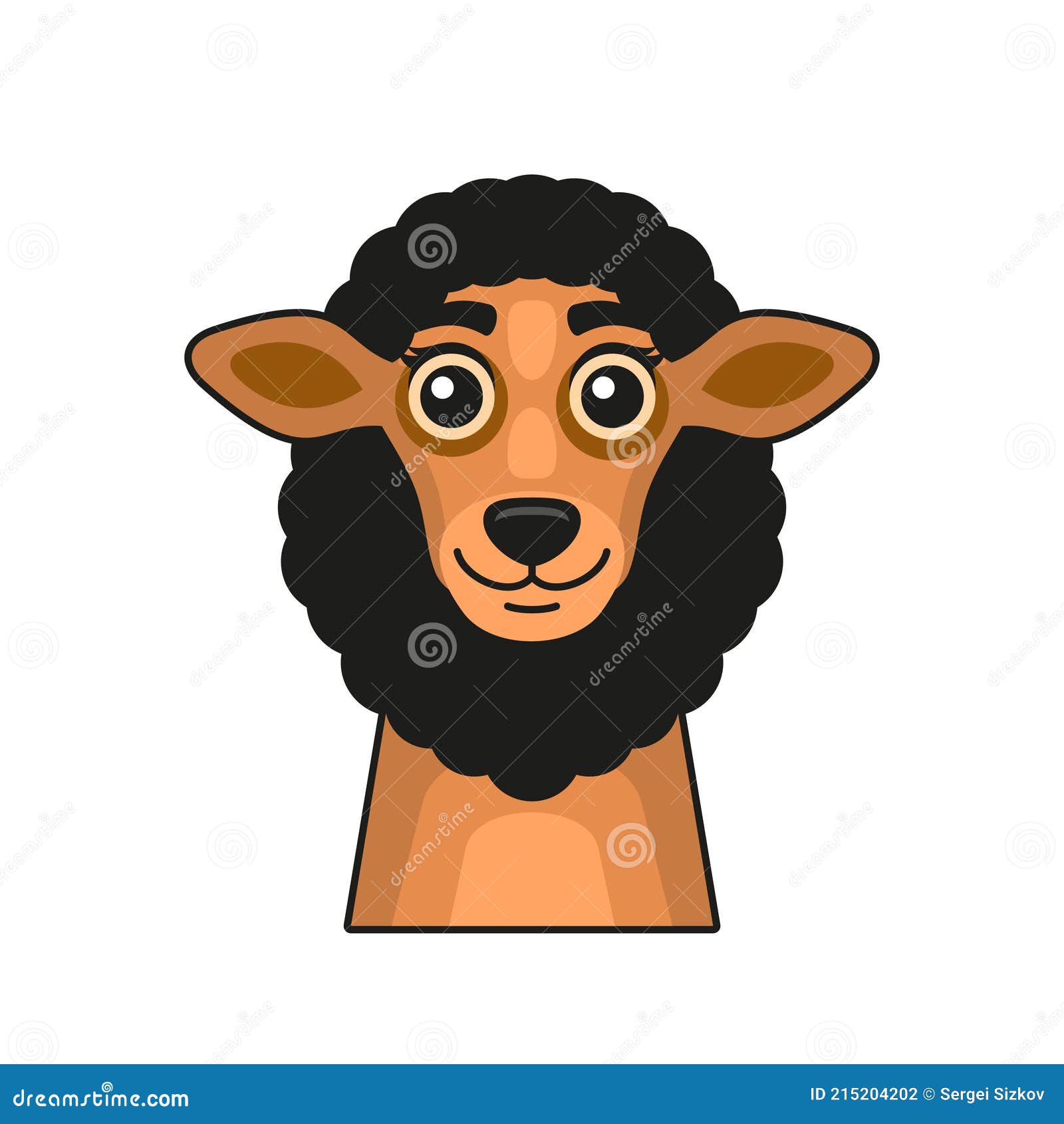 Cute Sheep Face Cartoon Style on White Background. Vector Stock Vector ...