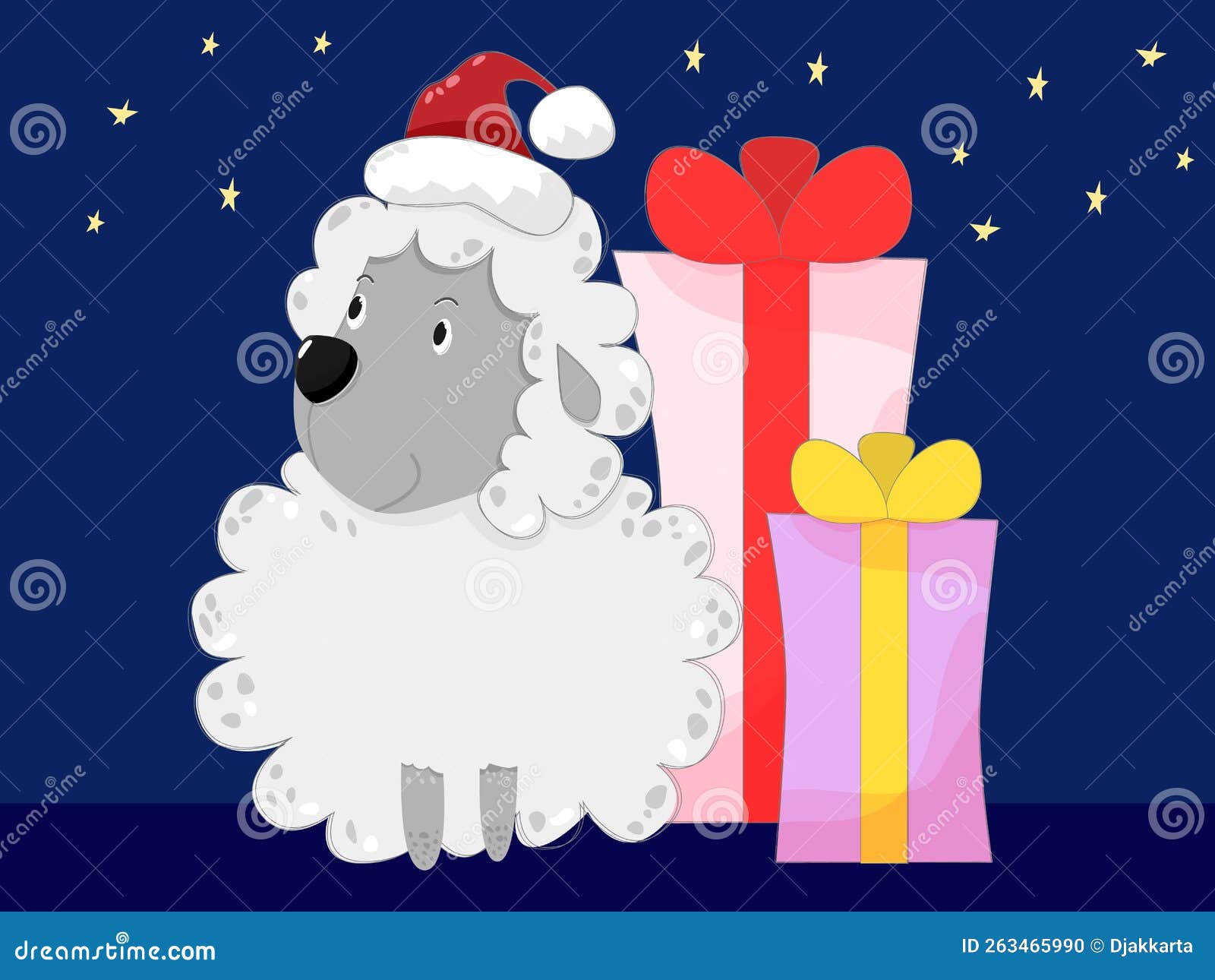 Cute Sheep in Hat with Christmas Gift Stock Vector - Illustration of ...