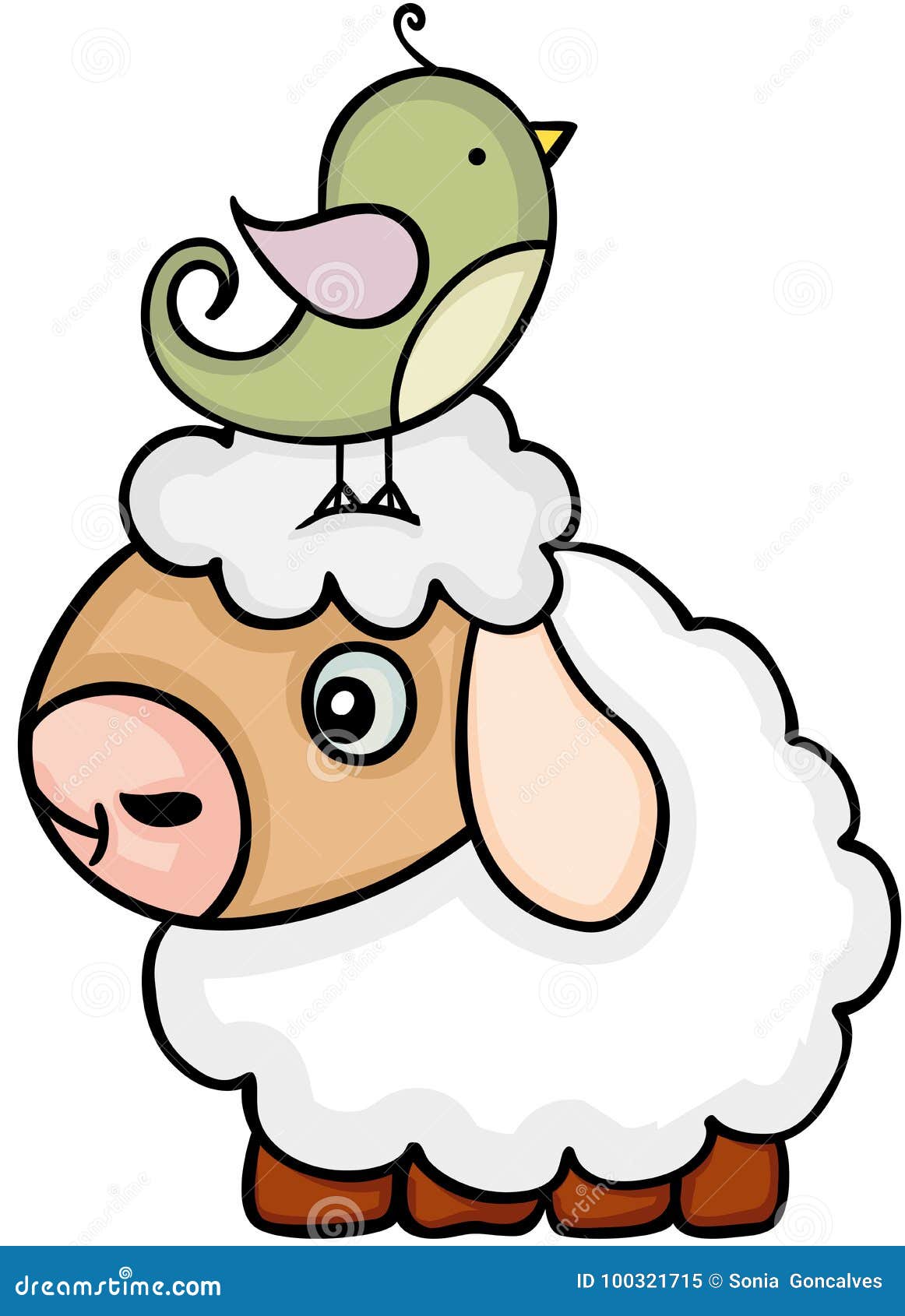 Cute Sheep with Little Bird Stock Vector - Illustration of child ...