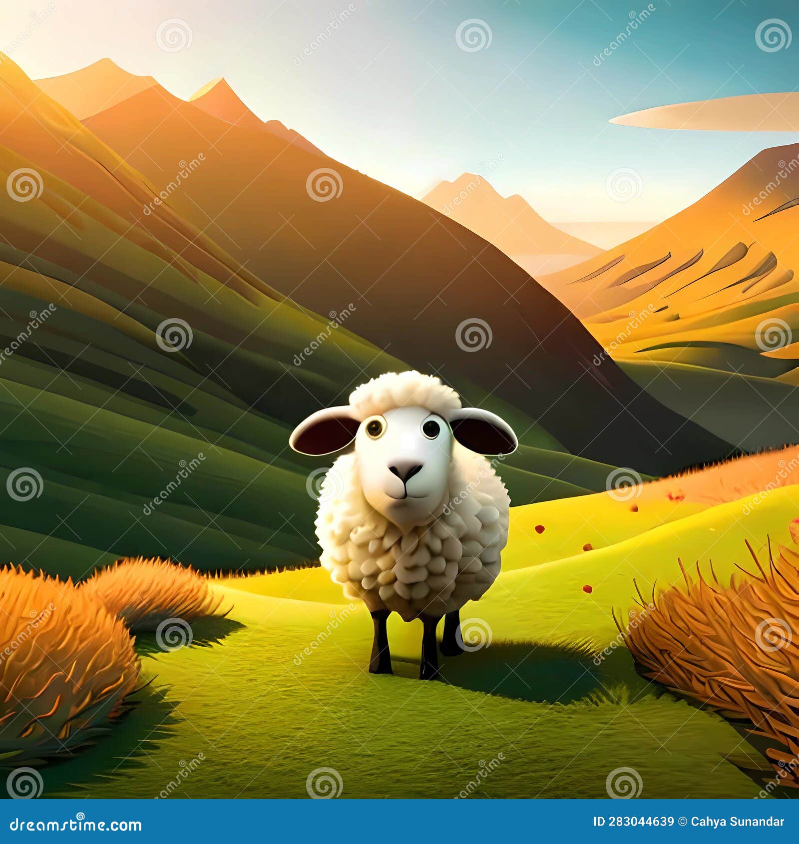 Cute Sheep in the Meadow, Generative Ai Art. Stock Illustration ...