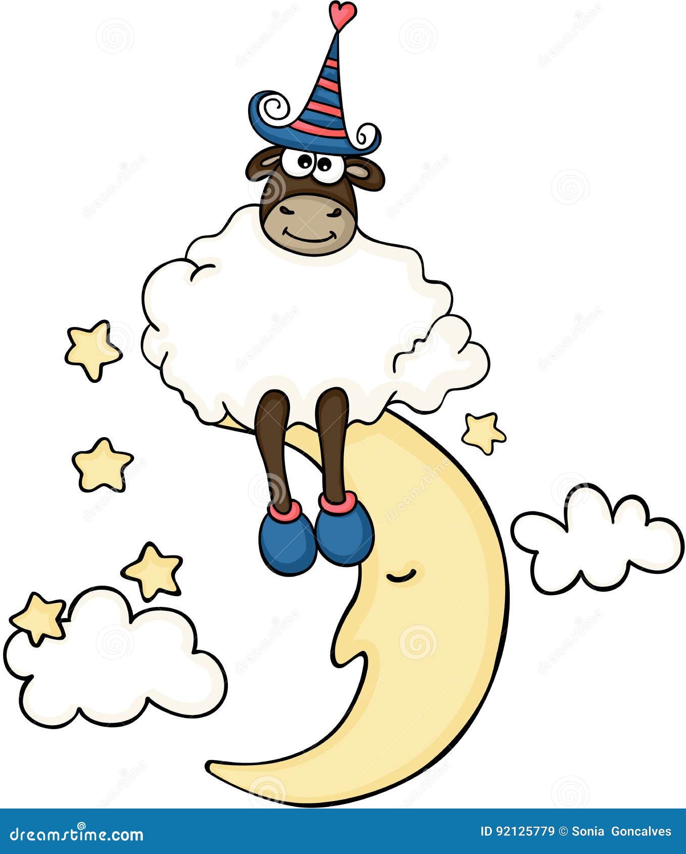 Cute sheep on a moon stock vector. Illustration of graphic - 92125779