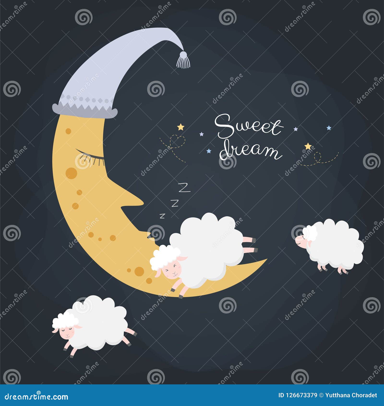 Cute Sheeps Jumping Over Moon. Stock Vector - Illustration of funny ...