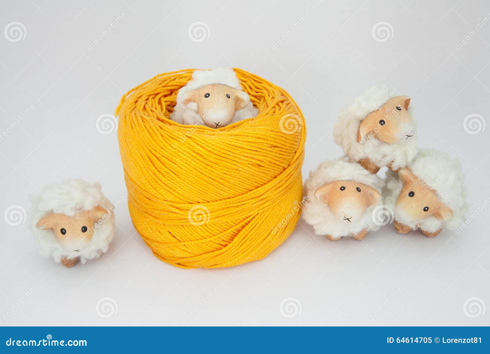 Cute Sheep Playing Together with a Ball of Yellow Wool Stock Image ...