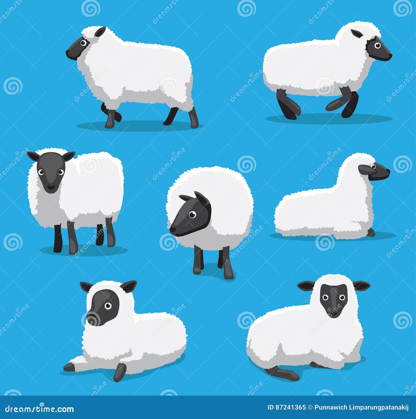 Cute Sheep Poses Cartoon Vector Illustration Stock Vector ...