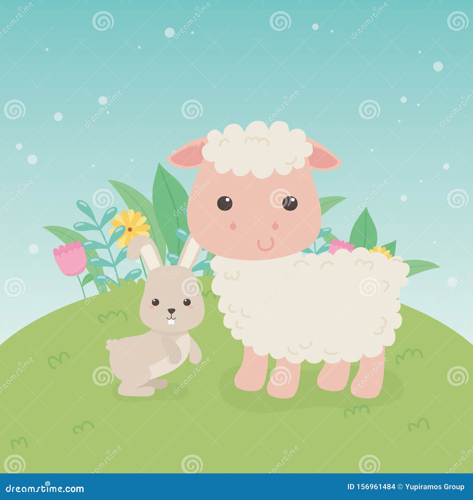 Cute Sheep and Rabbit Animals Farm Characters Stock Vector ...