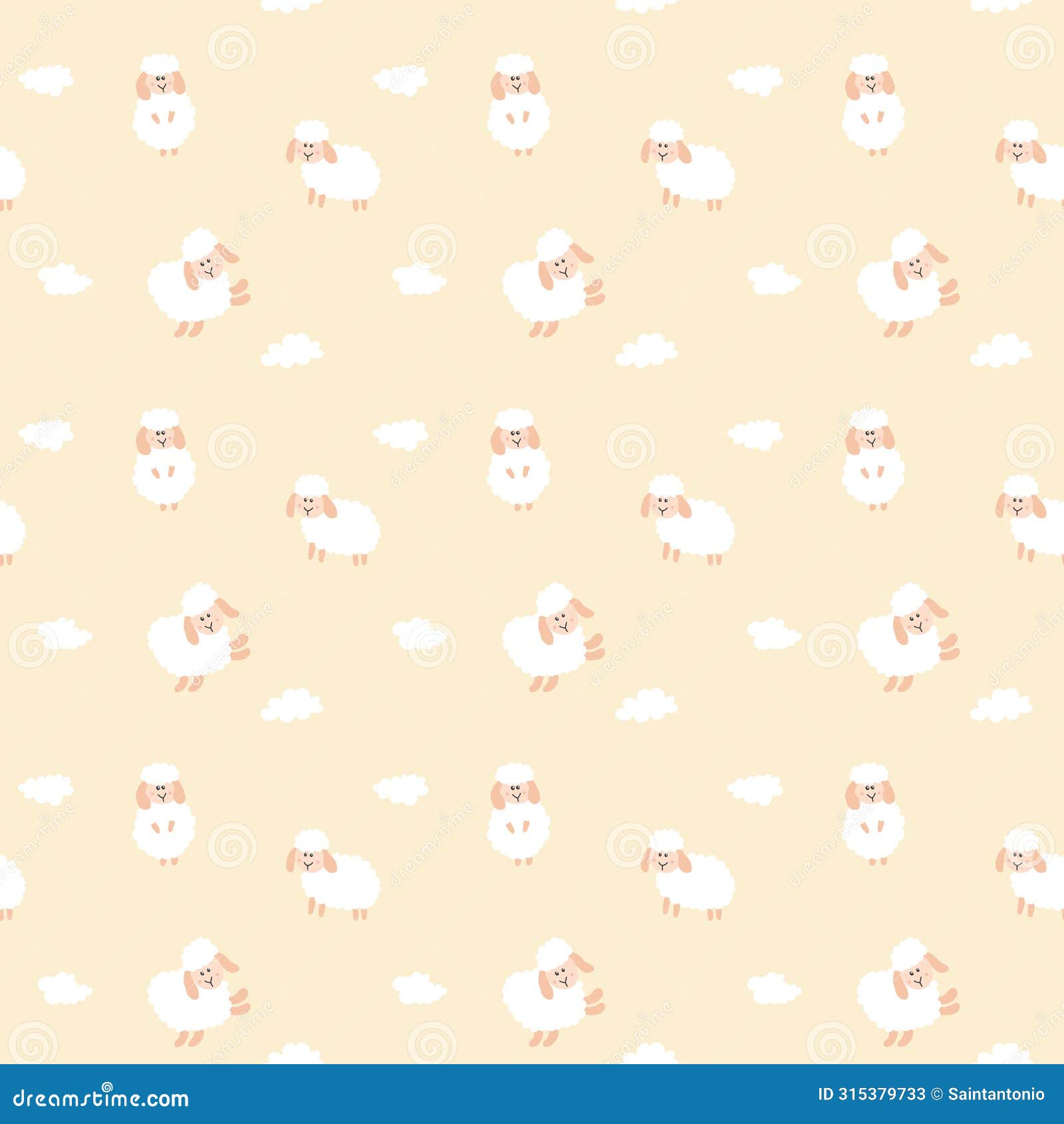 Cute Sheep Seamless Pattern, Cartoon Background Vector Illustration Stock Vector - Illustration ...