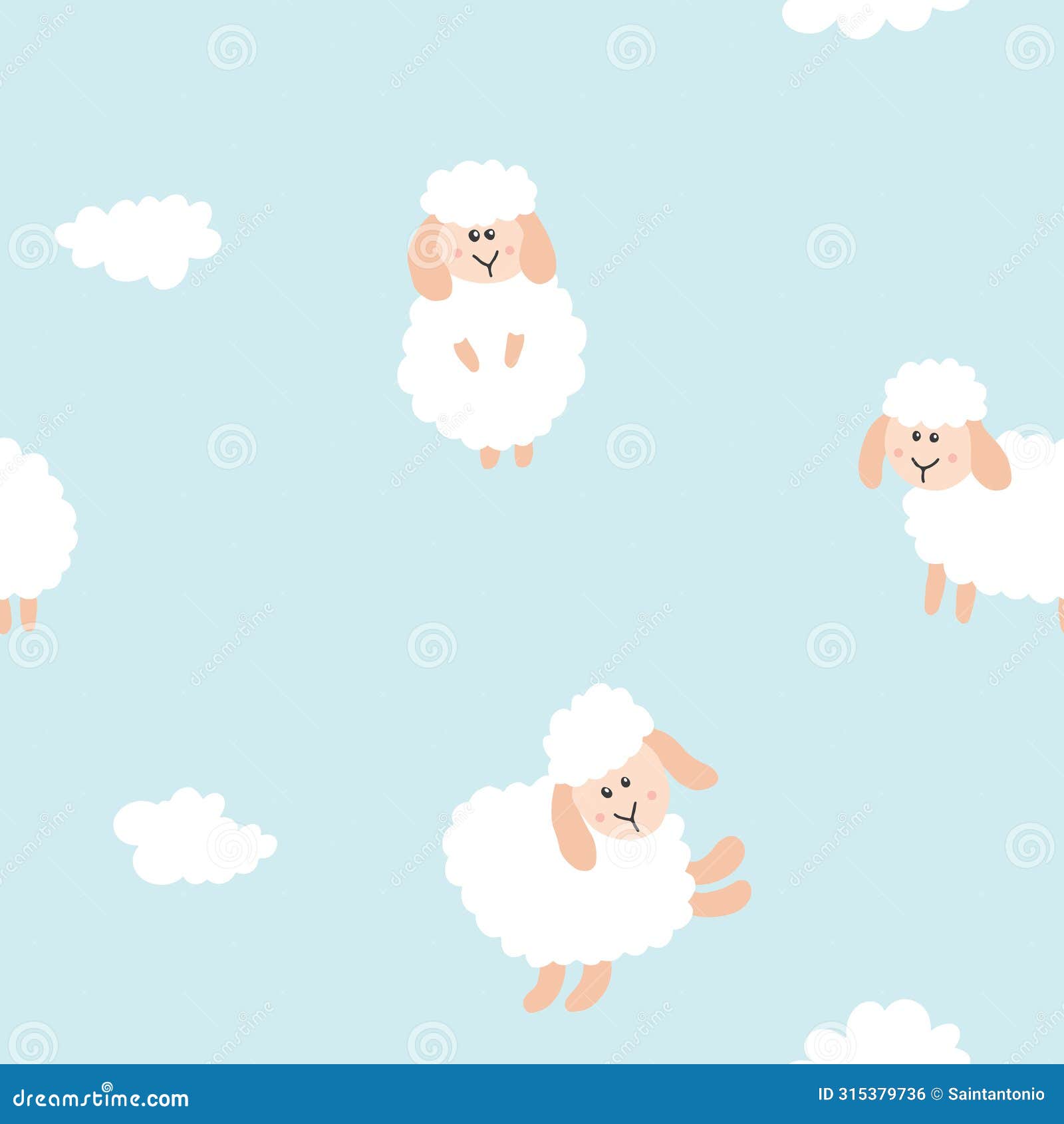 Cute Sheep Seamless Pattern, Cartoon Background Vector Illustration ...