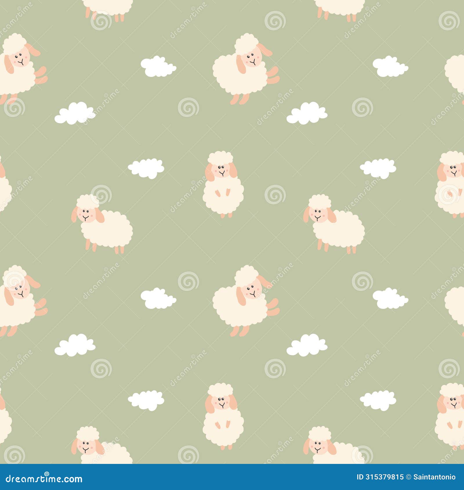 Cute Sheep Seamless Pattern, Cartoon Background Vector Illustration Stock Vector - Illustration ...