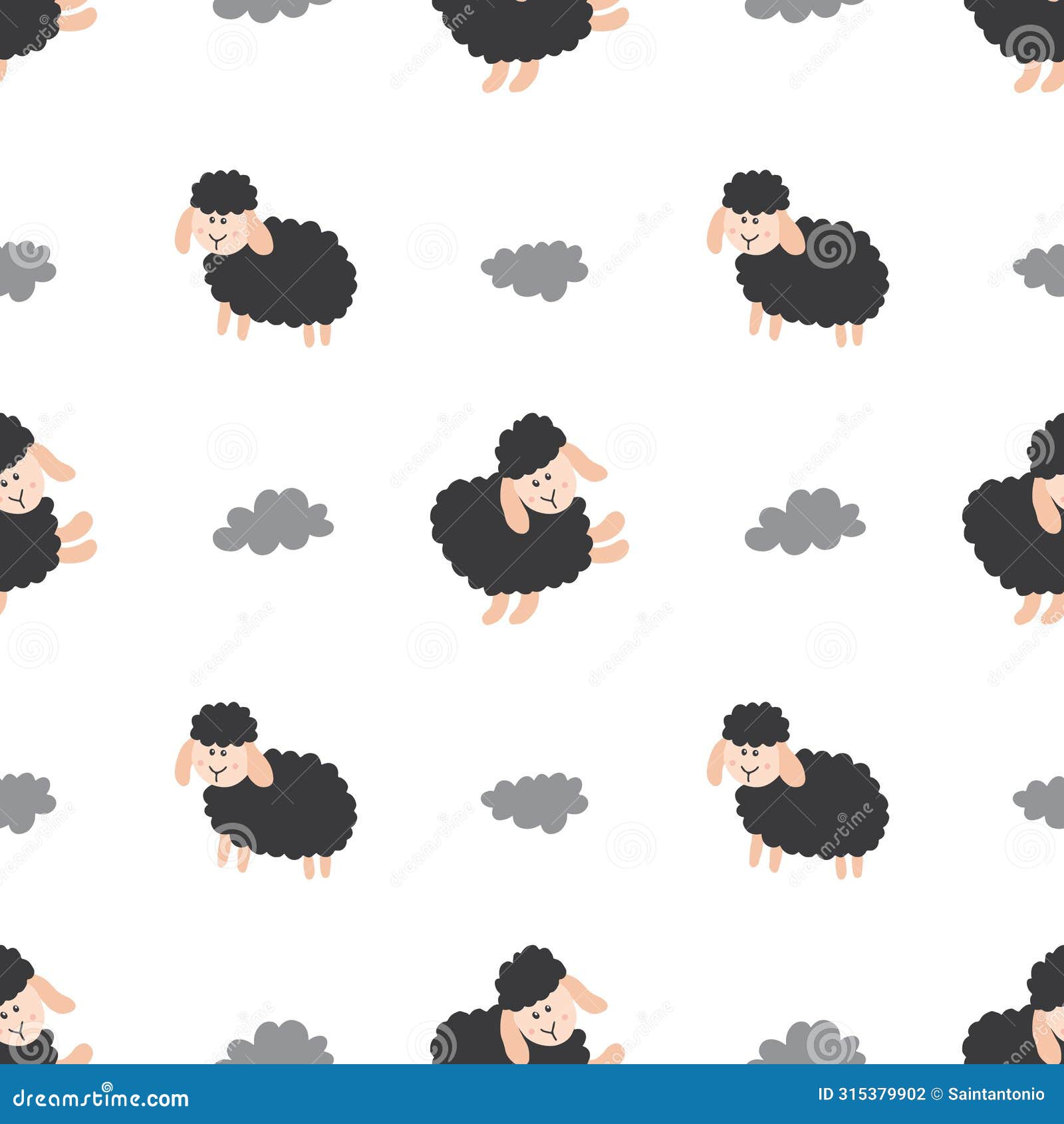 Cute Sheep Seamless Pattern, Cartoon Background Vector Illustration Stock Vector - Illustration ...