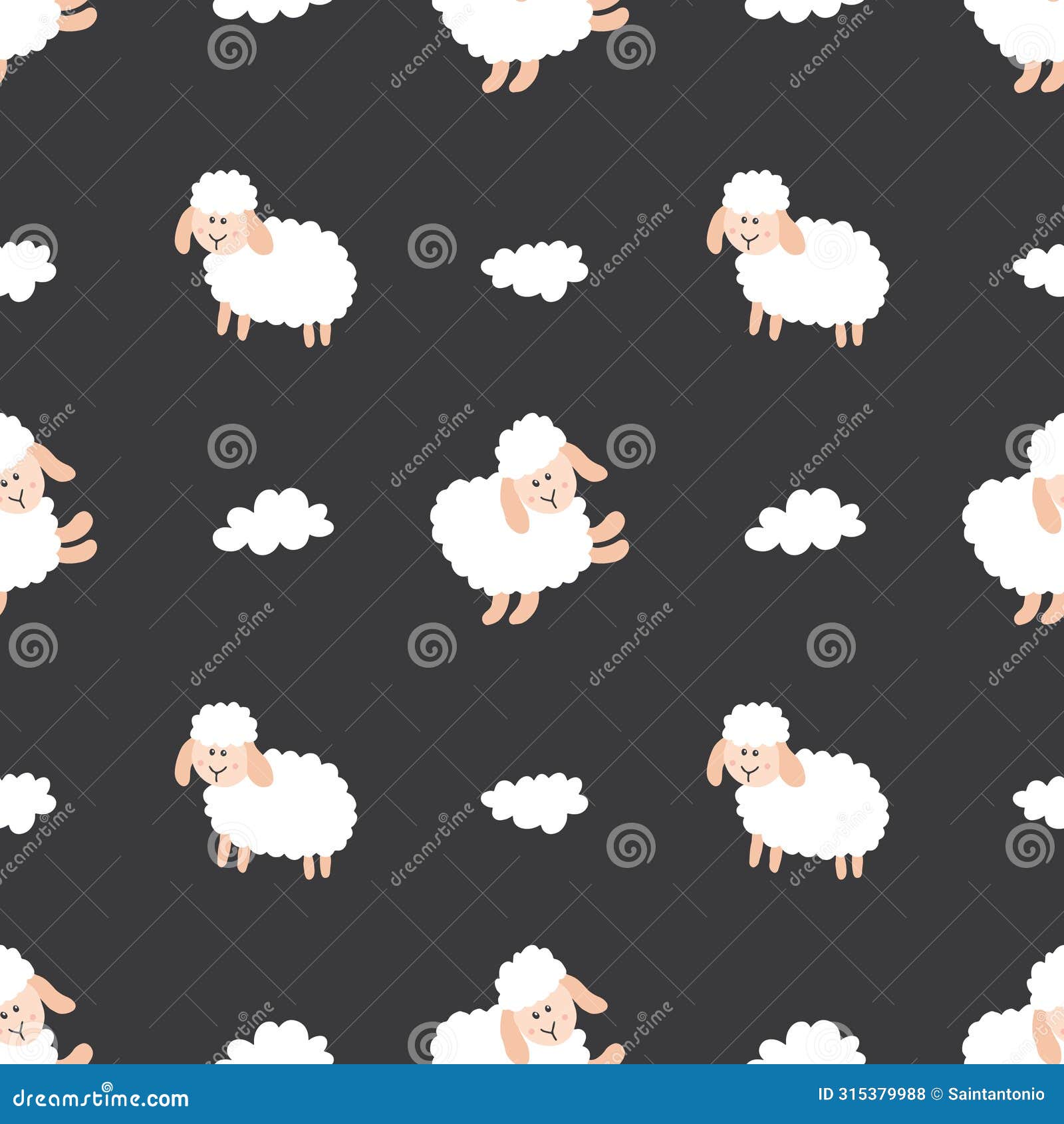 Cute Sheep Seamless Pattern, Cartoon Background Vector Illustration Stock Vector - Illustration ...