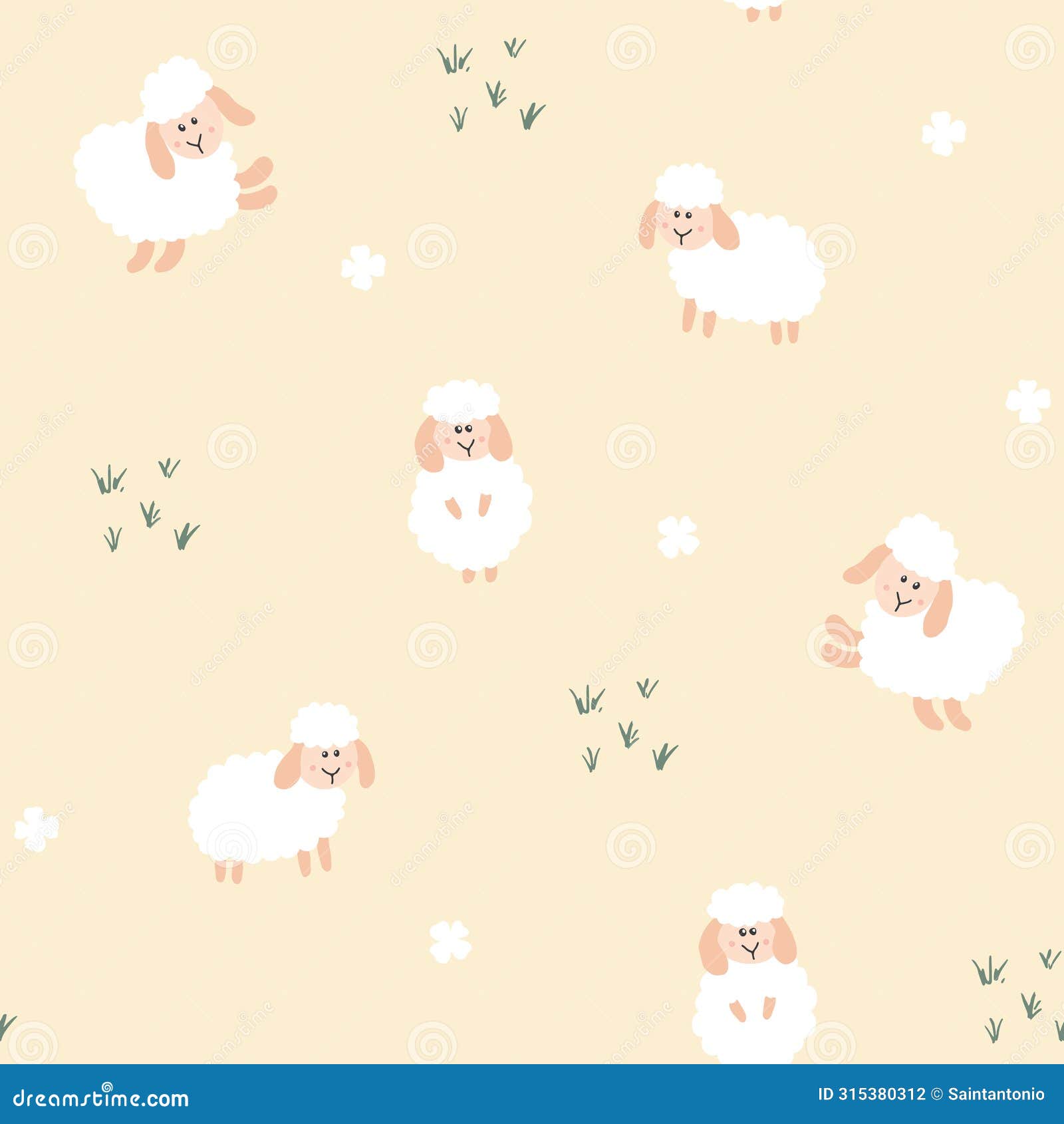 Cute Sheep Seamless Pattern, Cartoon Background Vector Illustration Stock Vector - Illustration ...