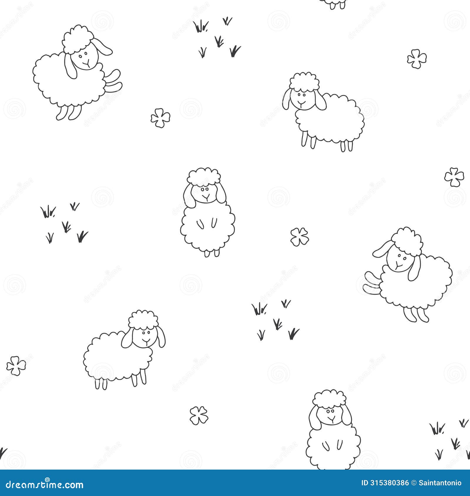 Cute Sheep Seamless Pattern, Cartoon Background Vector Illustration ...