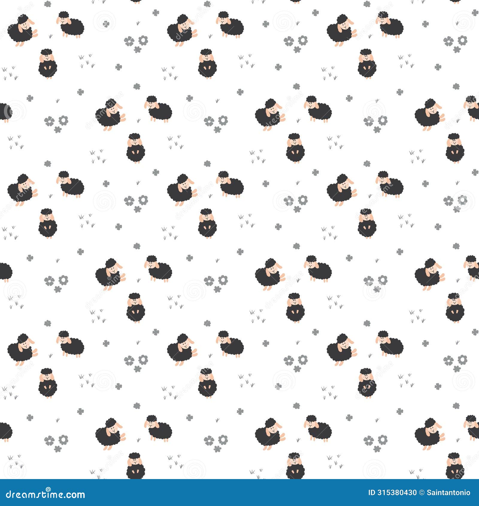 Cute Sheep Seamless Pattern, Cartoon Background Vector Illustration Stock Vector - Illustration ...