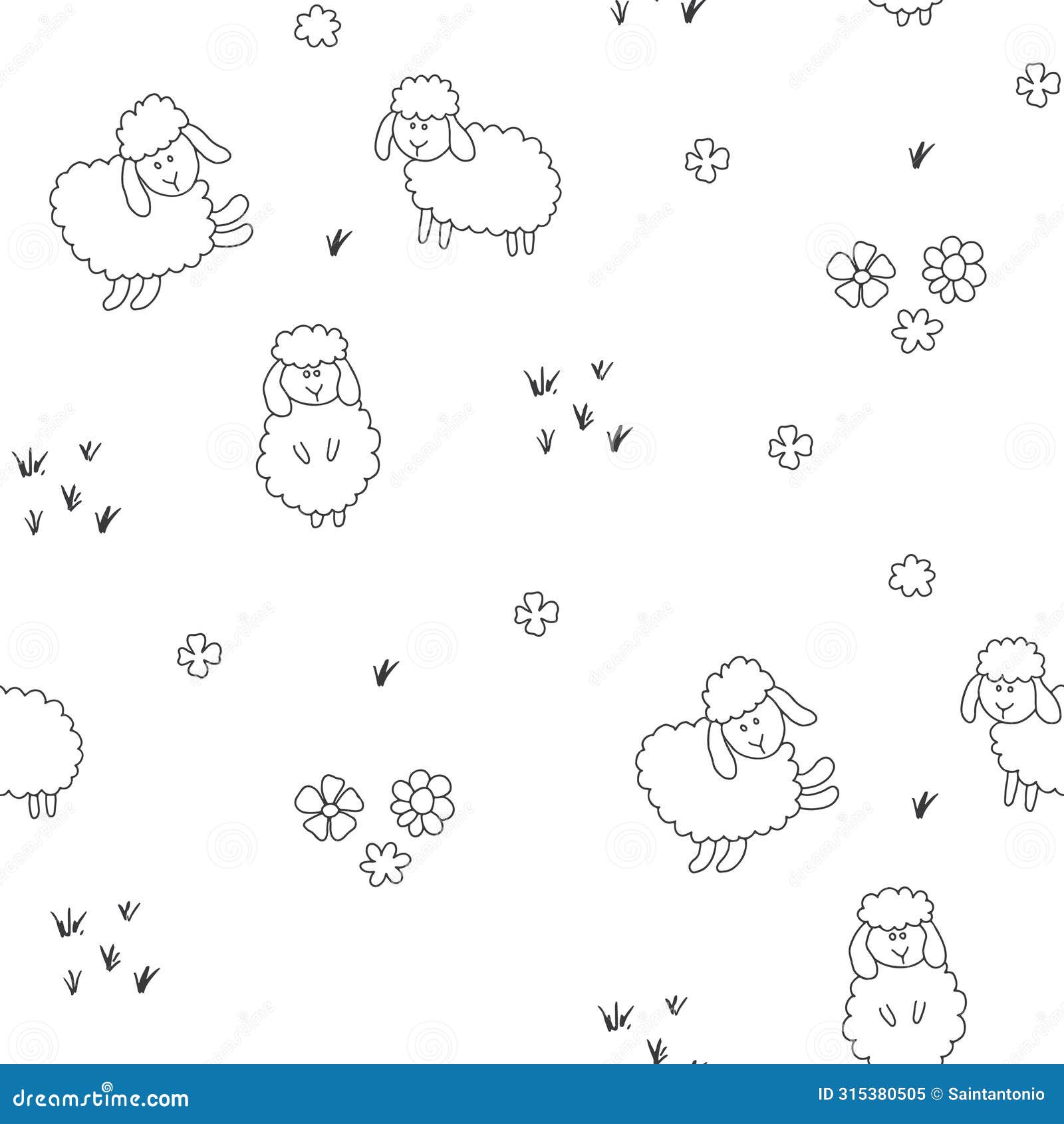 Cute Sheep Seamless Pattern, Cartoon Background Vector Illustration Stock Vector - Illustration ...