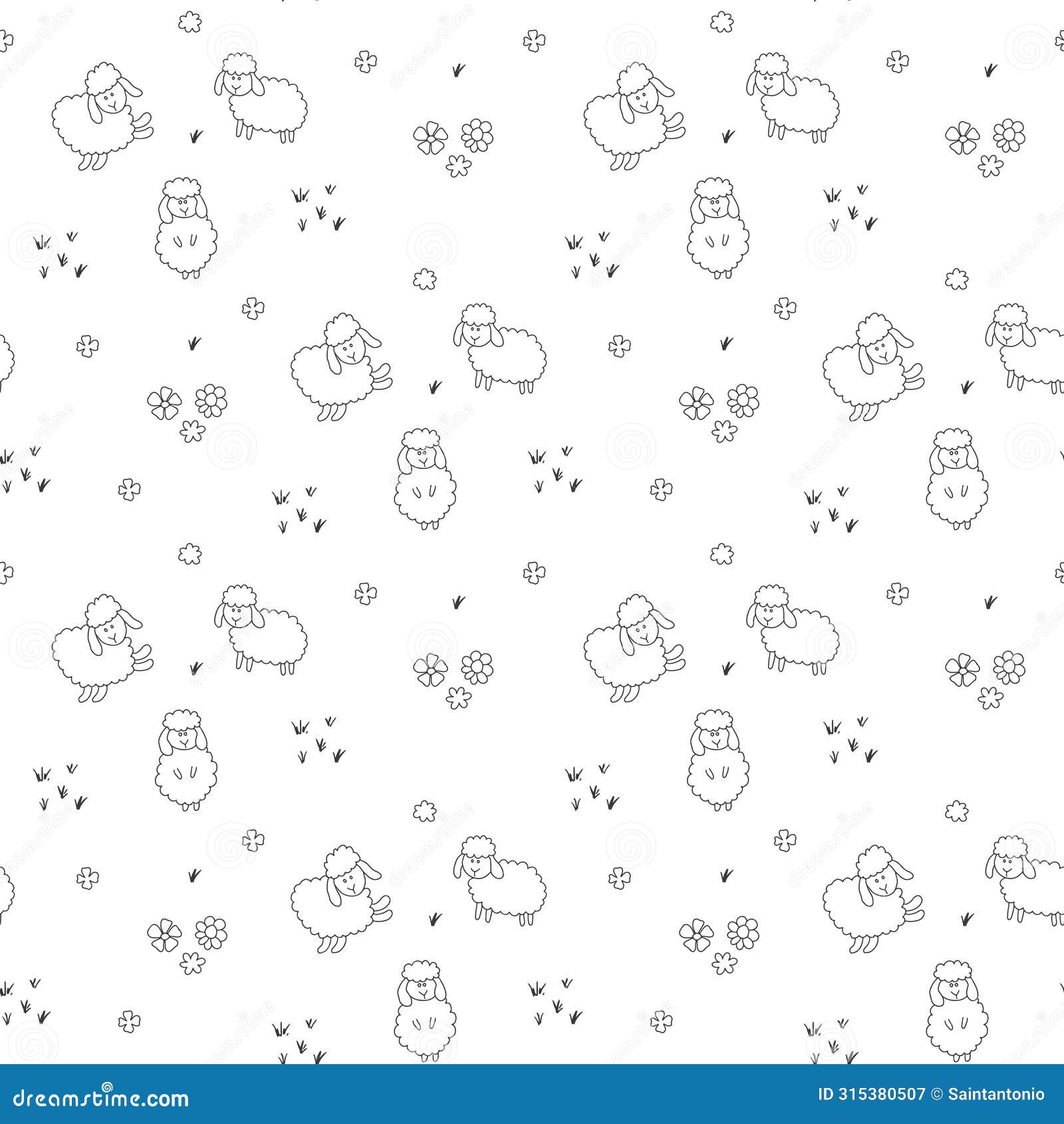 Cute Sheep Seamless Pattern, Cartoon Background Vector Illustration Stock Vector - Illustration ...