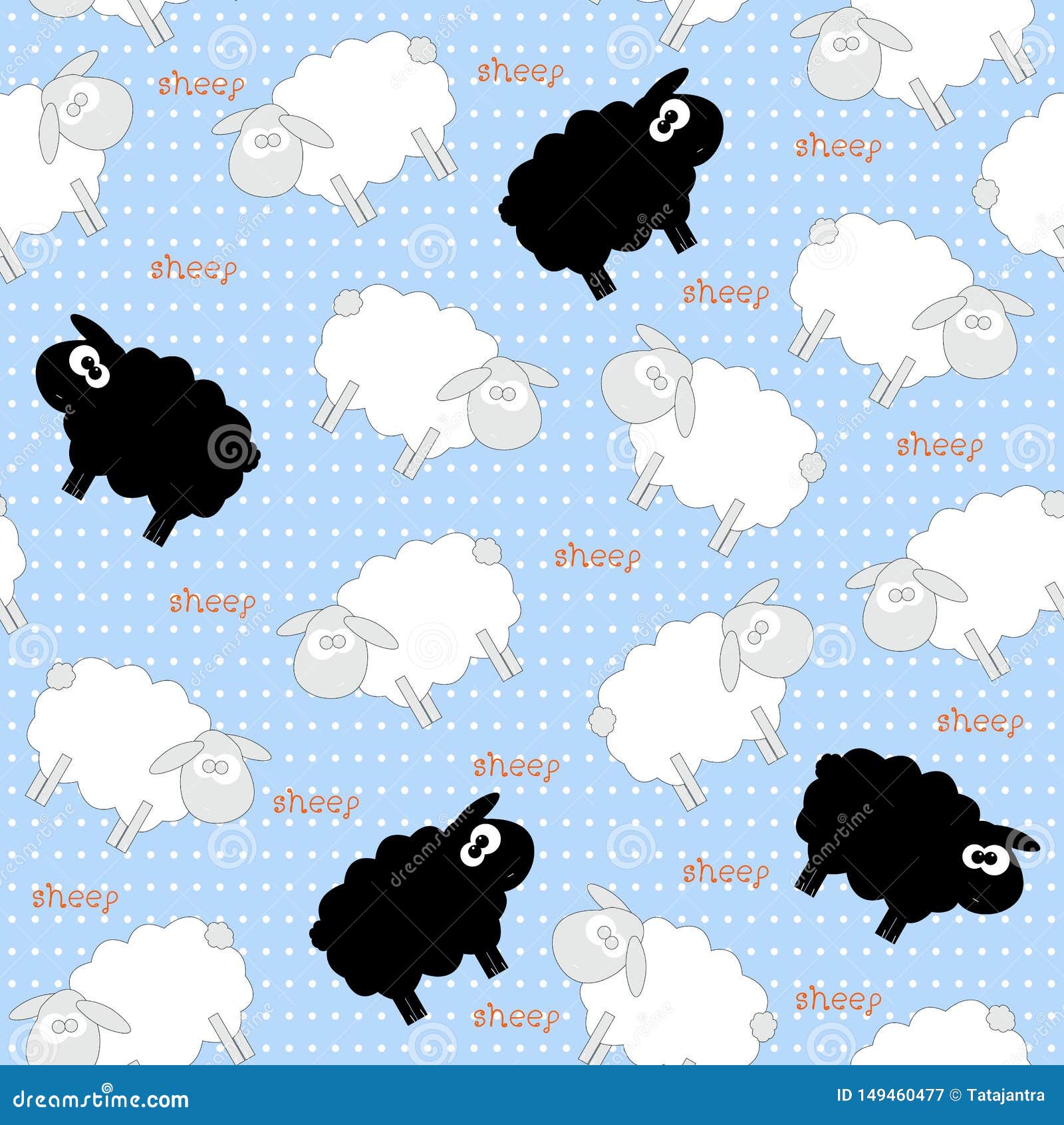 Cute Sheep Seamless Pattern on Light Blue Stock Vector - Illustration ...