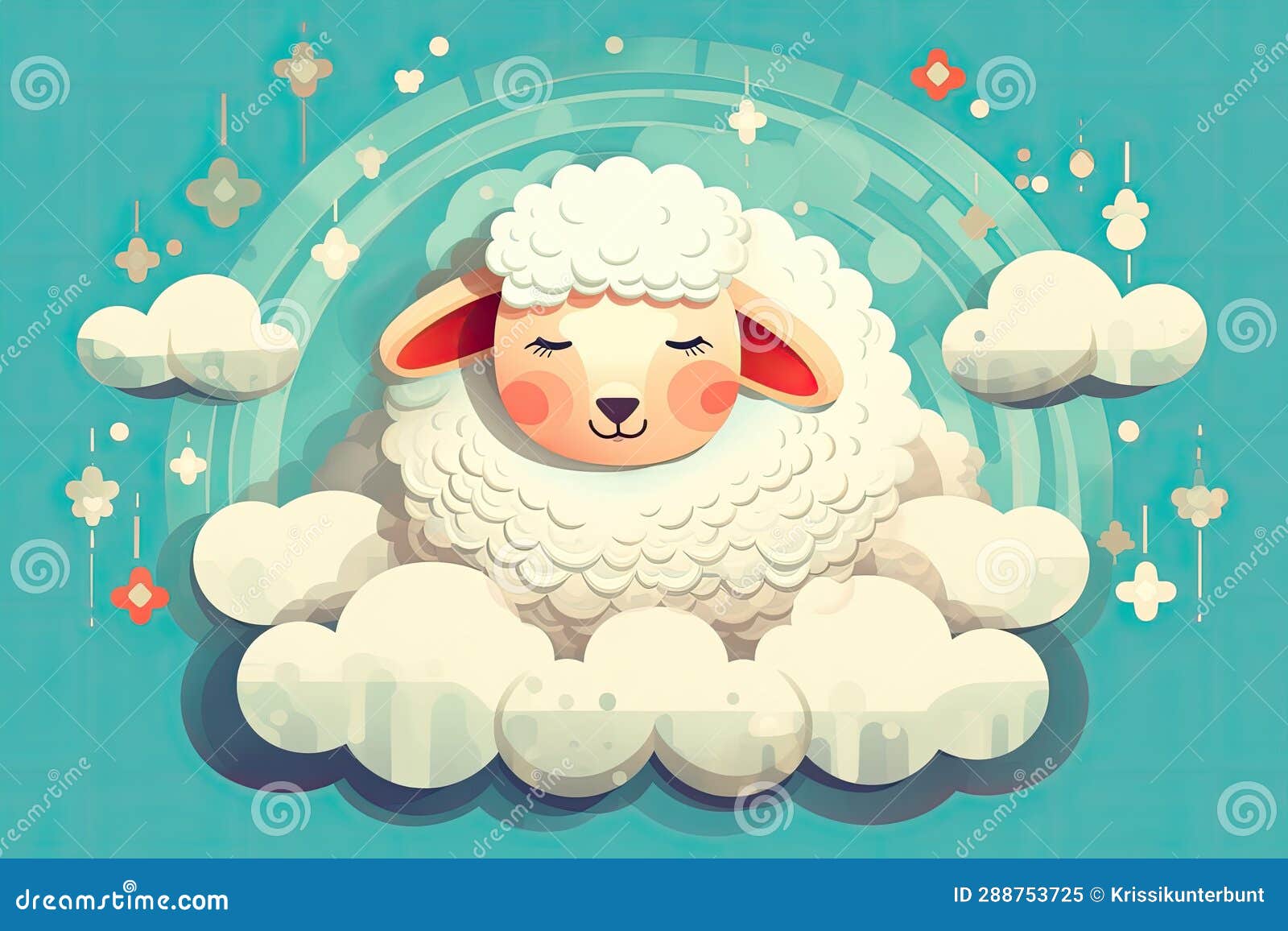 Cute sheep sleep in cloud stock illustration. Illustration of design ...